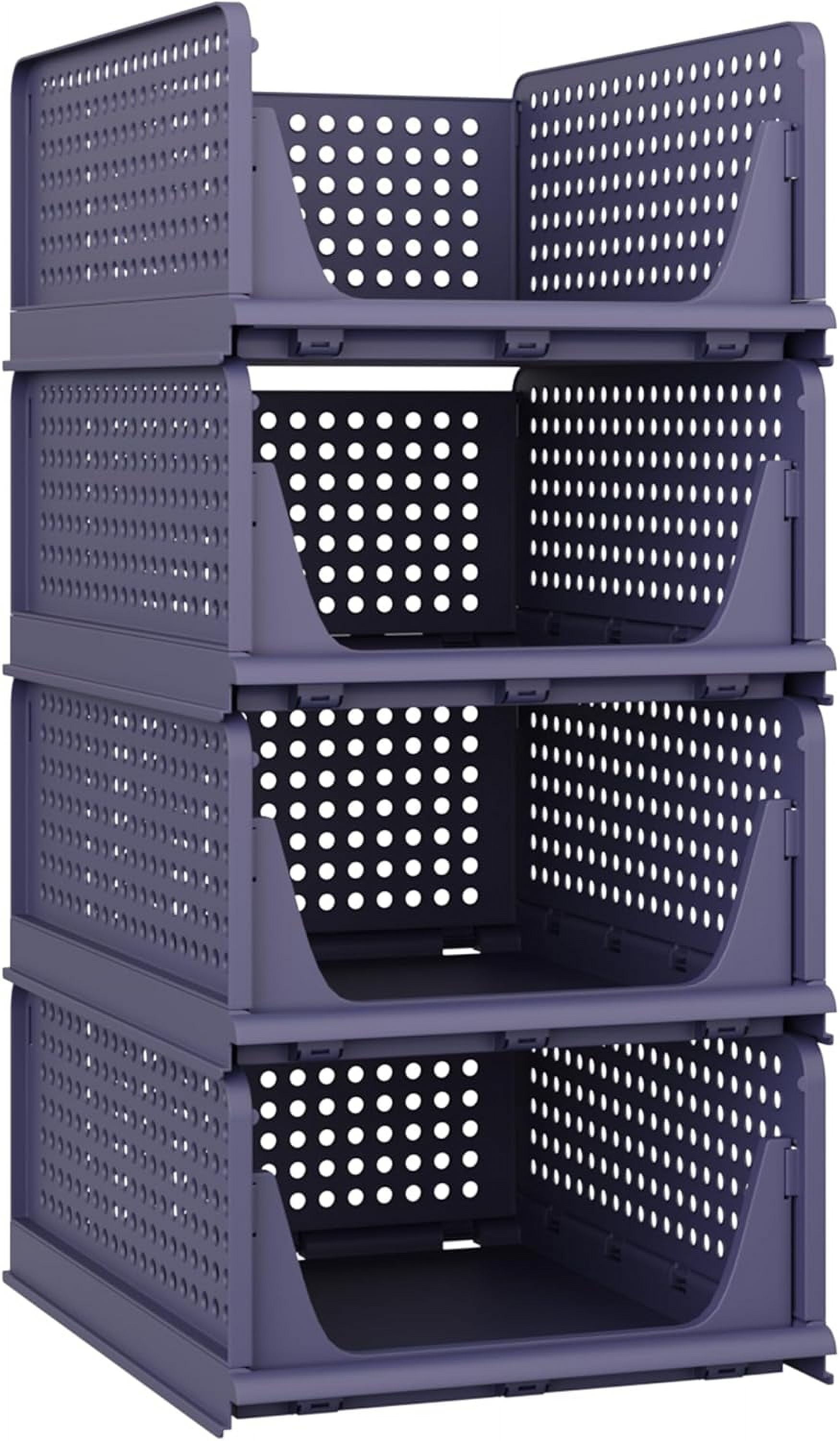 4-Pack Stackable Storage Bins - Foldable Plastic Organizers for Closet ...