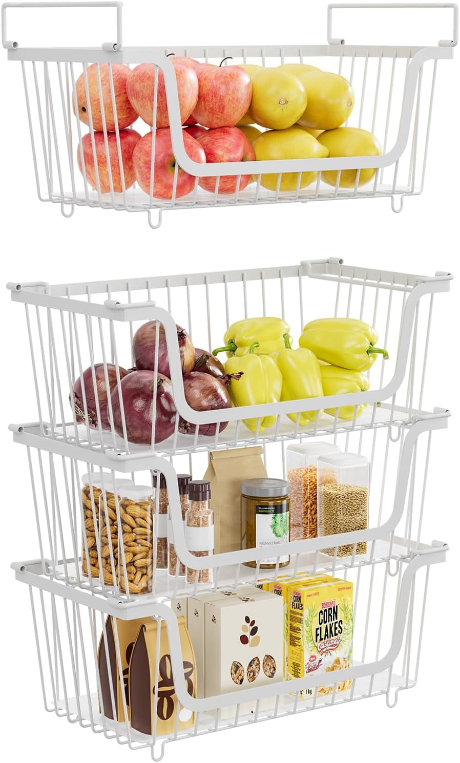 4 Pack Stackable Wire Baskets with Handles for Pantry Organizers and ...