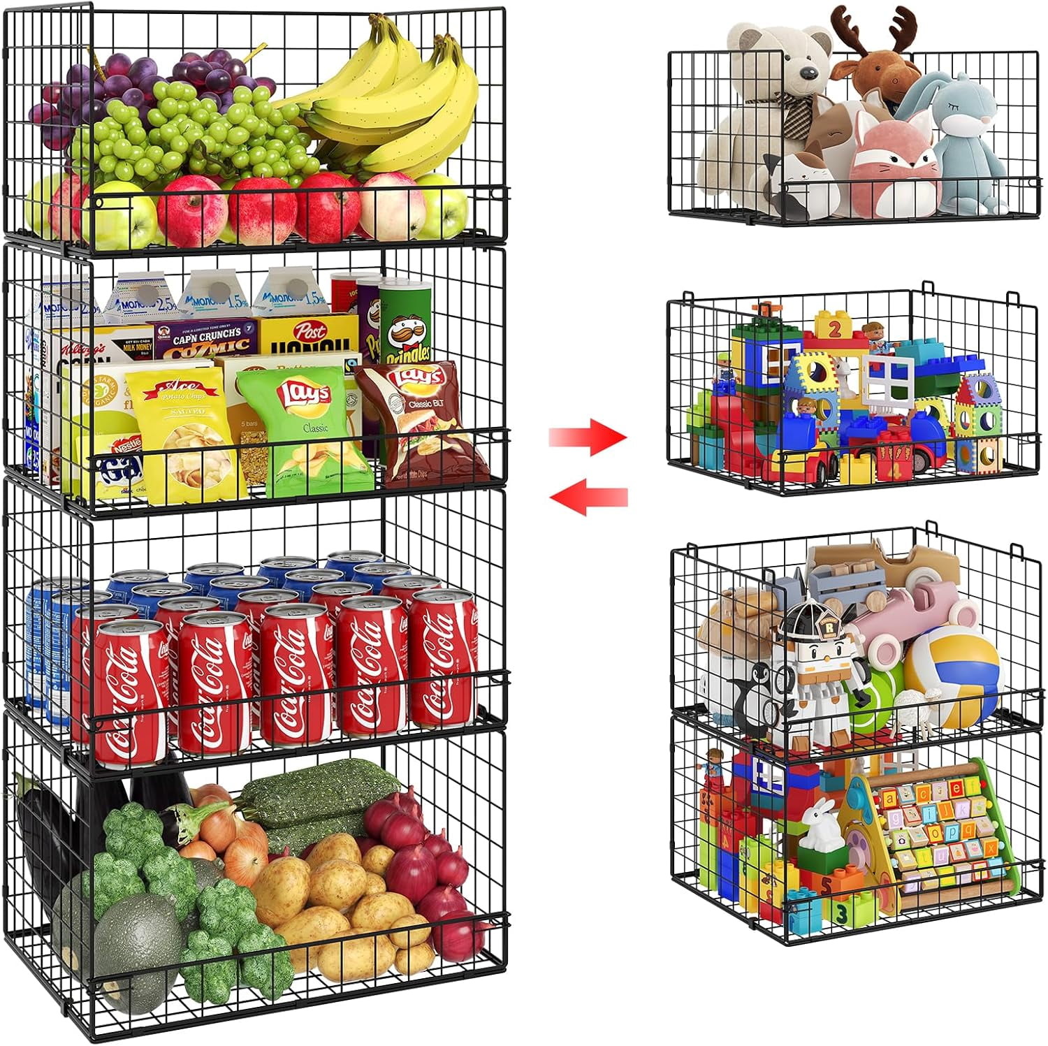 4 Pack Stackable Wire Baskets for Pantry Organizers and Storage, Large ...