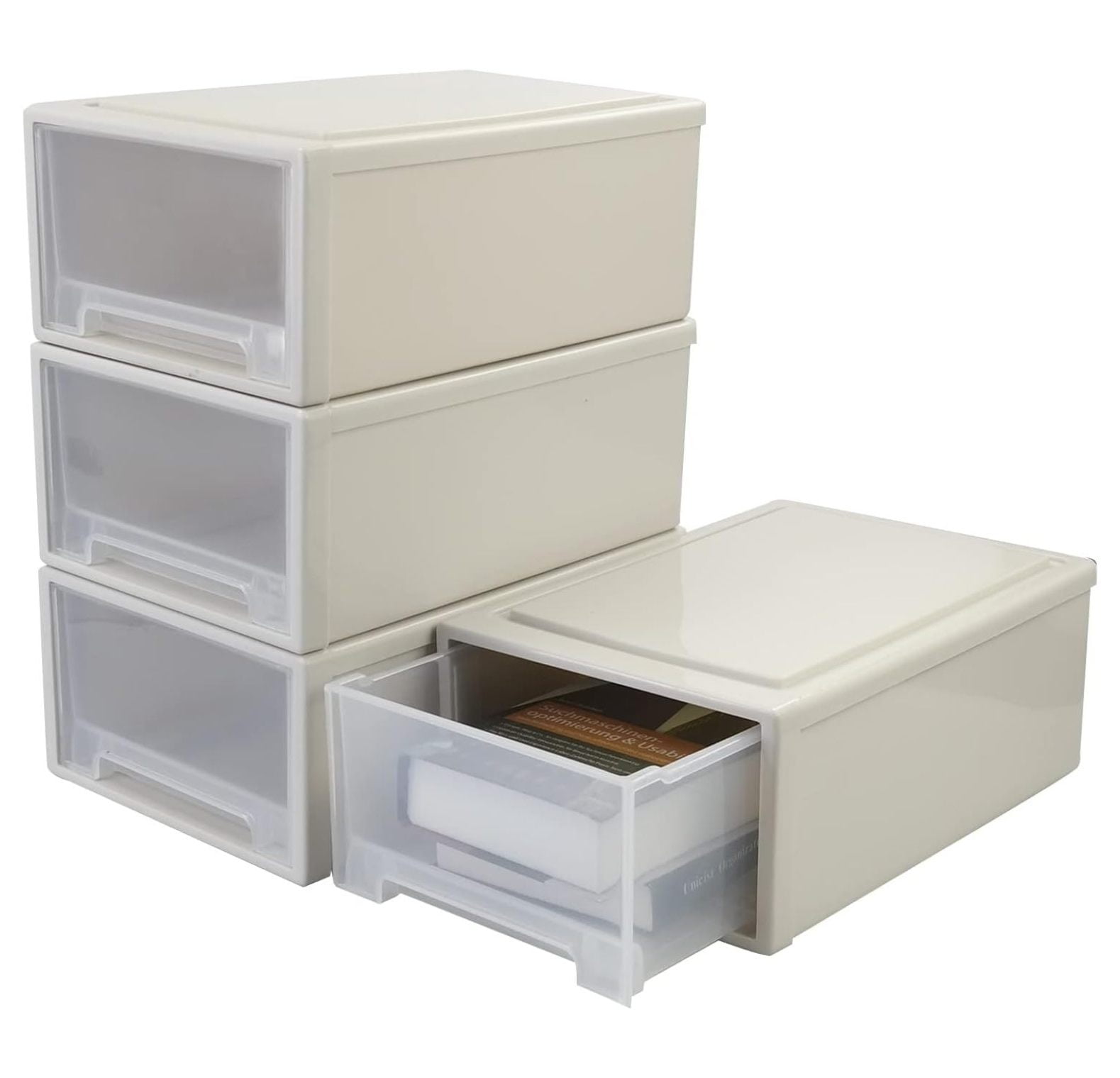 4 Pack Stacking Storage Chest Drawer, 12 Quart Organizer Box Bin ...