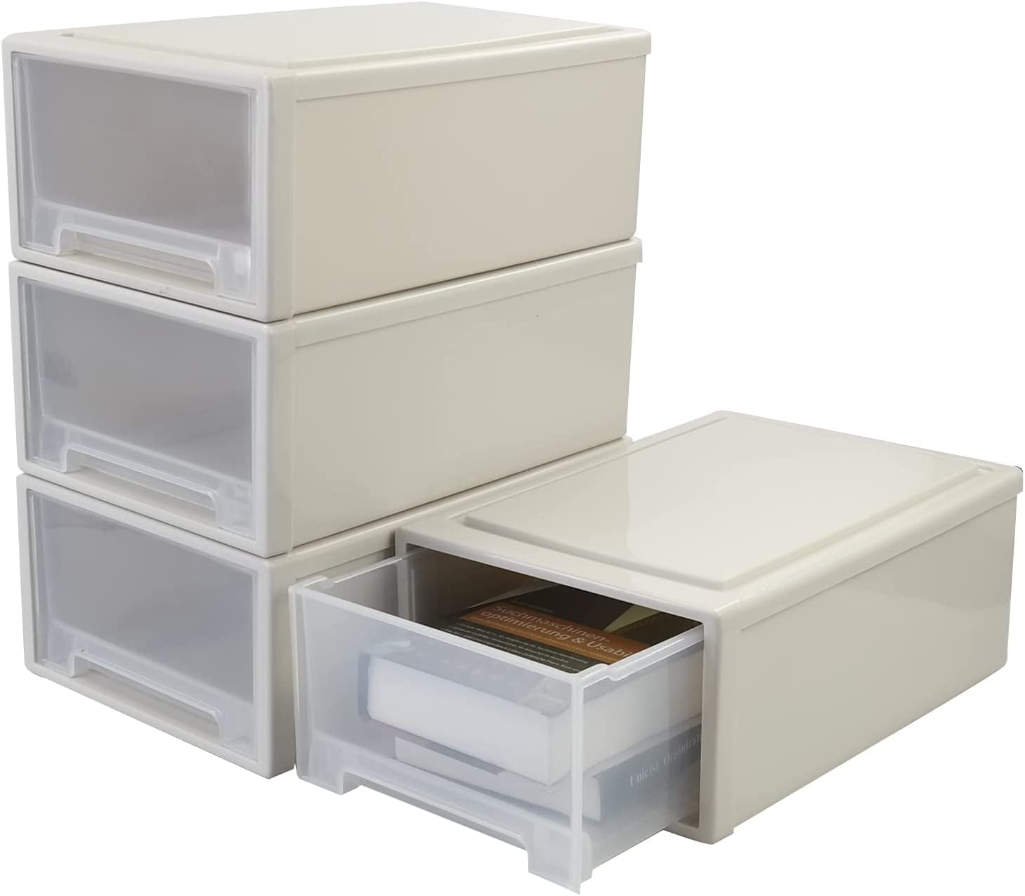 4 Pack Stacking Storage Chest Drawer, 12 Quart Organizer Box Bin ...