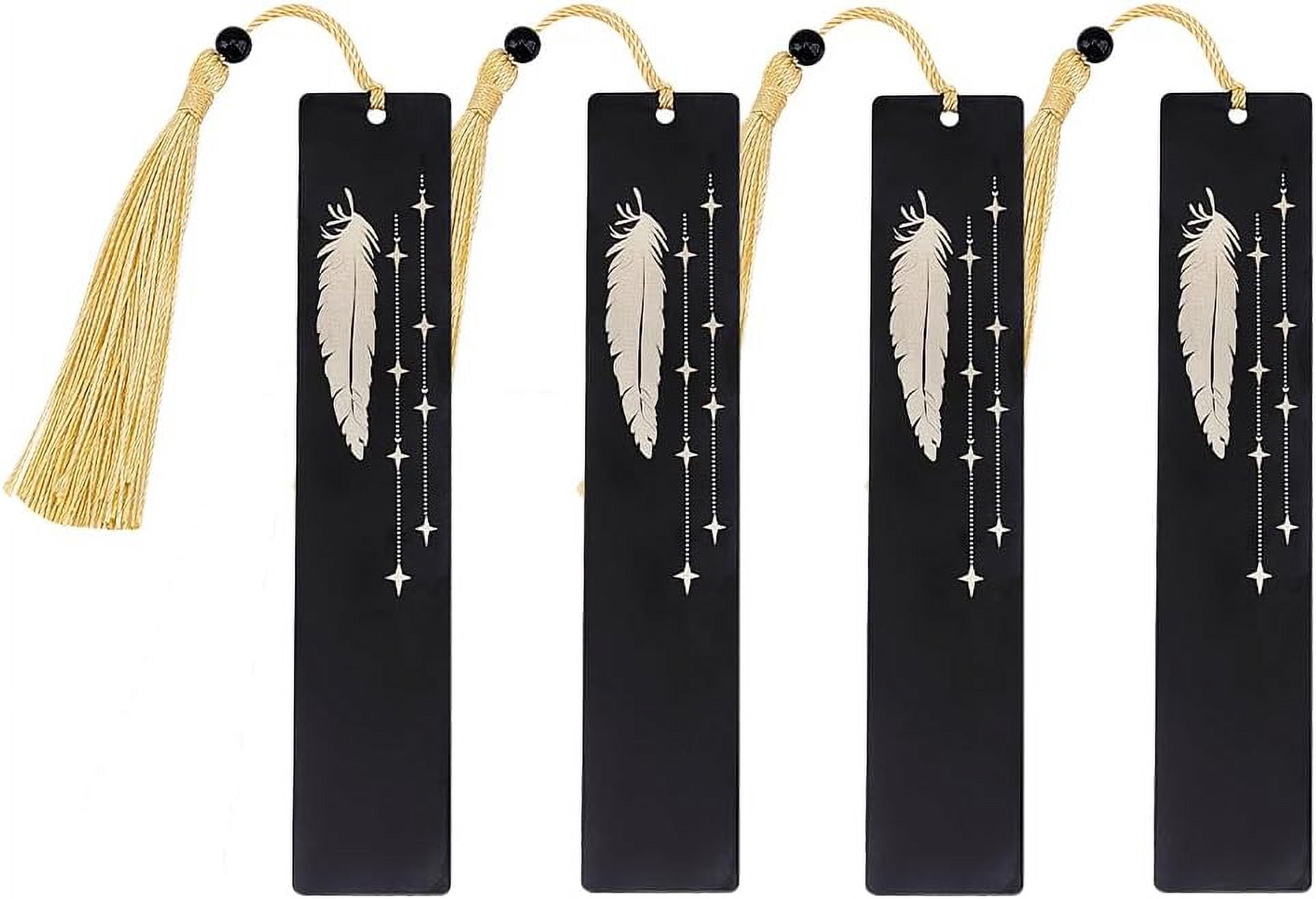 4 Pack Stainless Steel Bookmark Feather Bookmarks Black Bookmark with ...