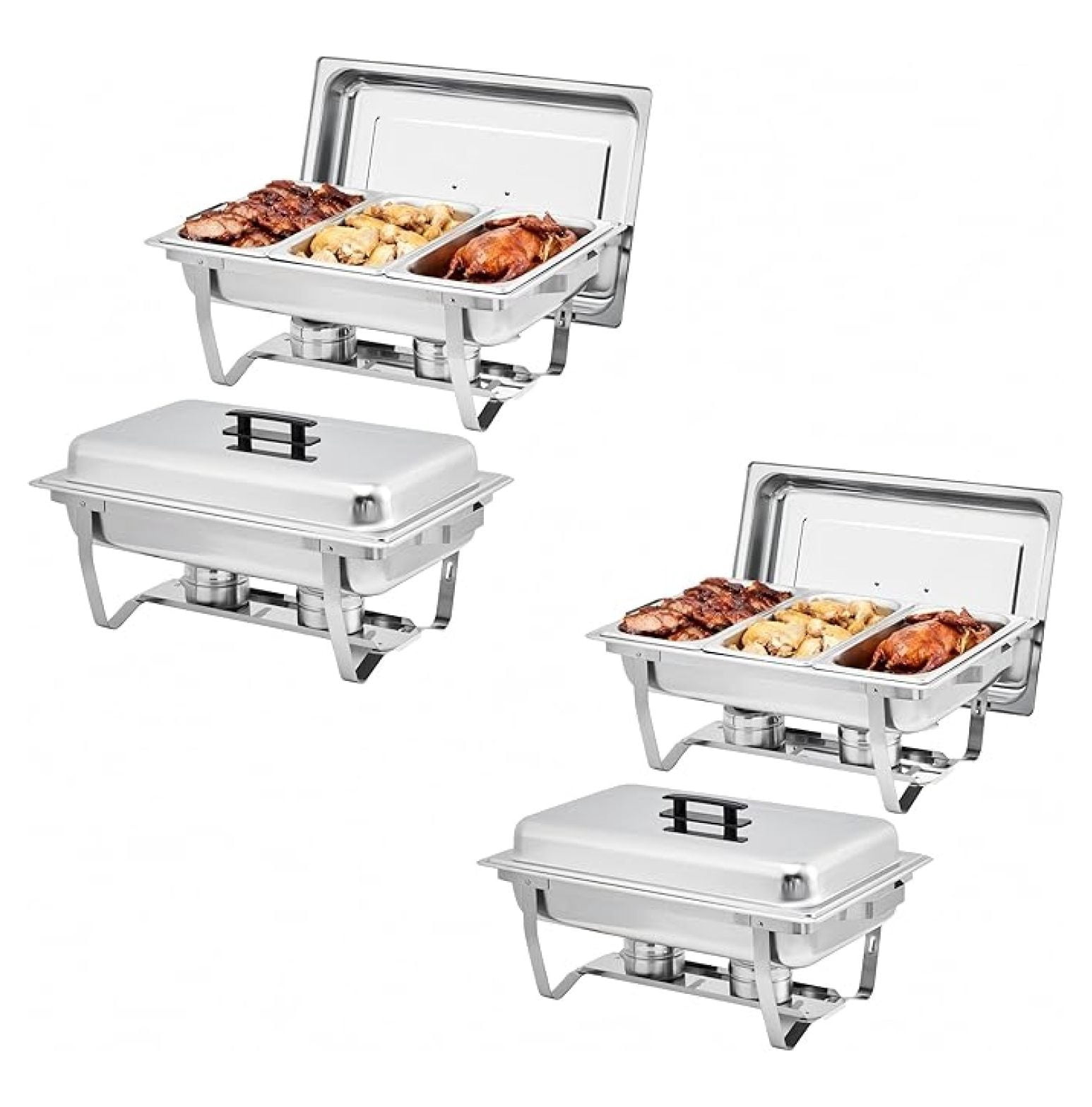 4-Pack Stainless Steel Buffet Server Set – 3-Well Rectangular Chafing ...