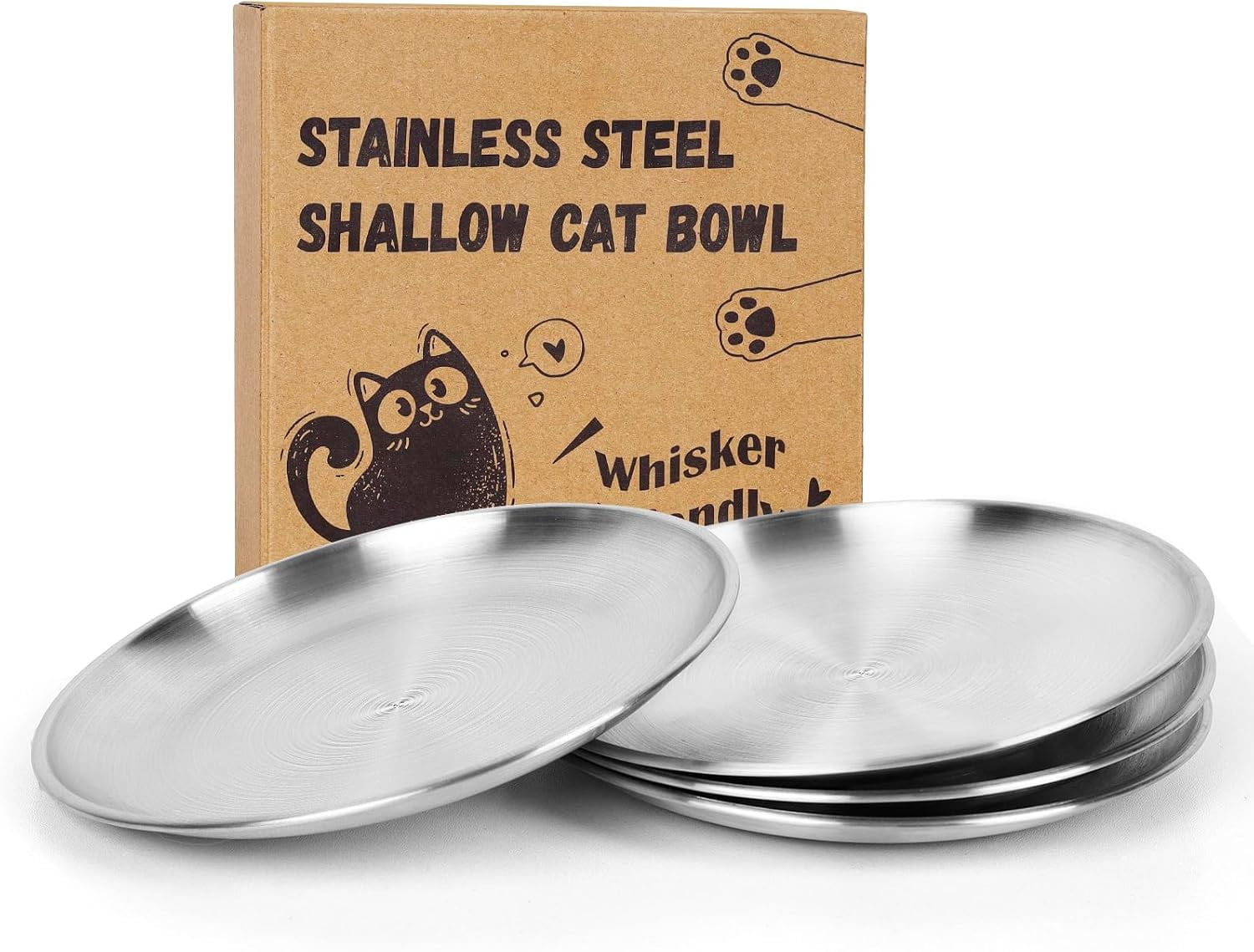 4-Pack Stainless Steel Cat Food Bowls, Shallow Whisker-Friendly Non ...
