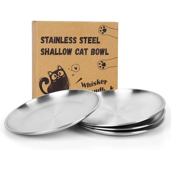 4-Pack Stainless Steel Cat Food Bowls, Shallow Whisker-Friendly Non ...
