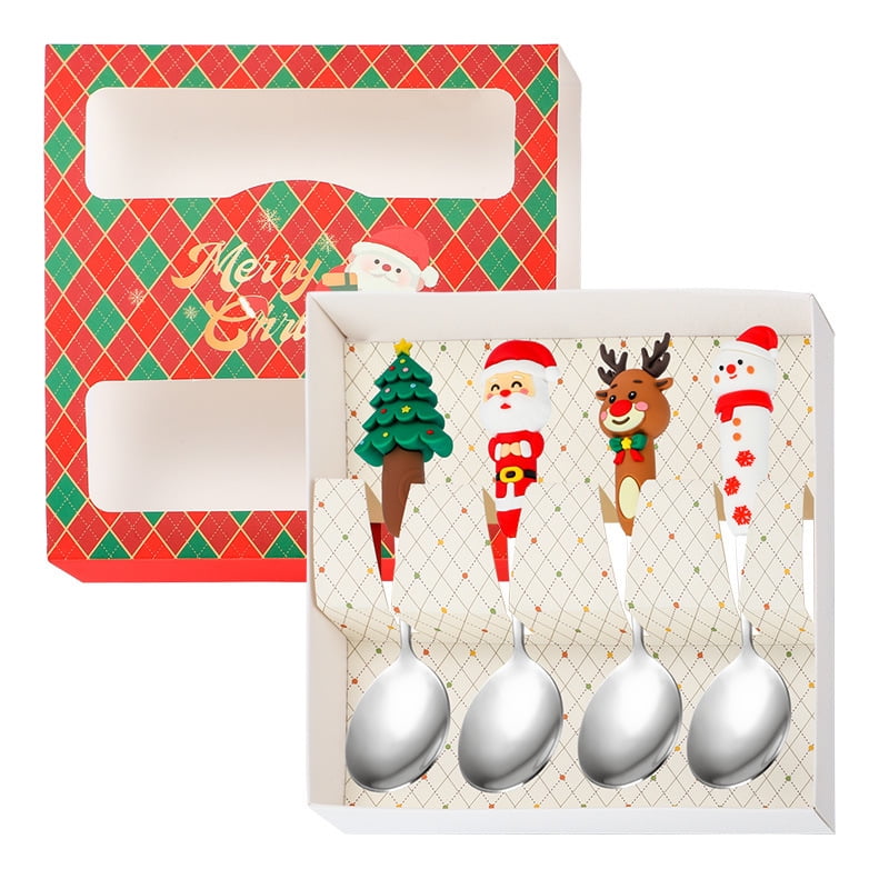 4 Pack Stainless Steel Christmas Coffee Spoons Set - Dessert Fruit Ice ...