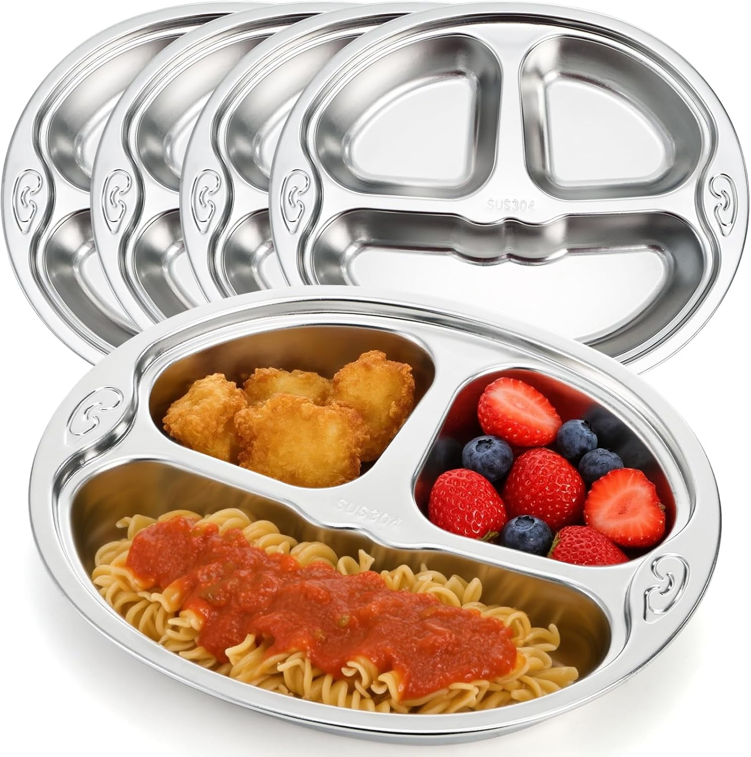 4 Pack Stainless Steel Divided Plate, 3 Sections Diet Control Dinner ...