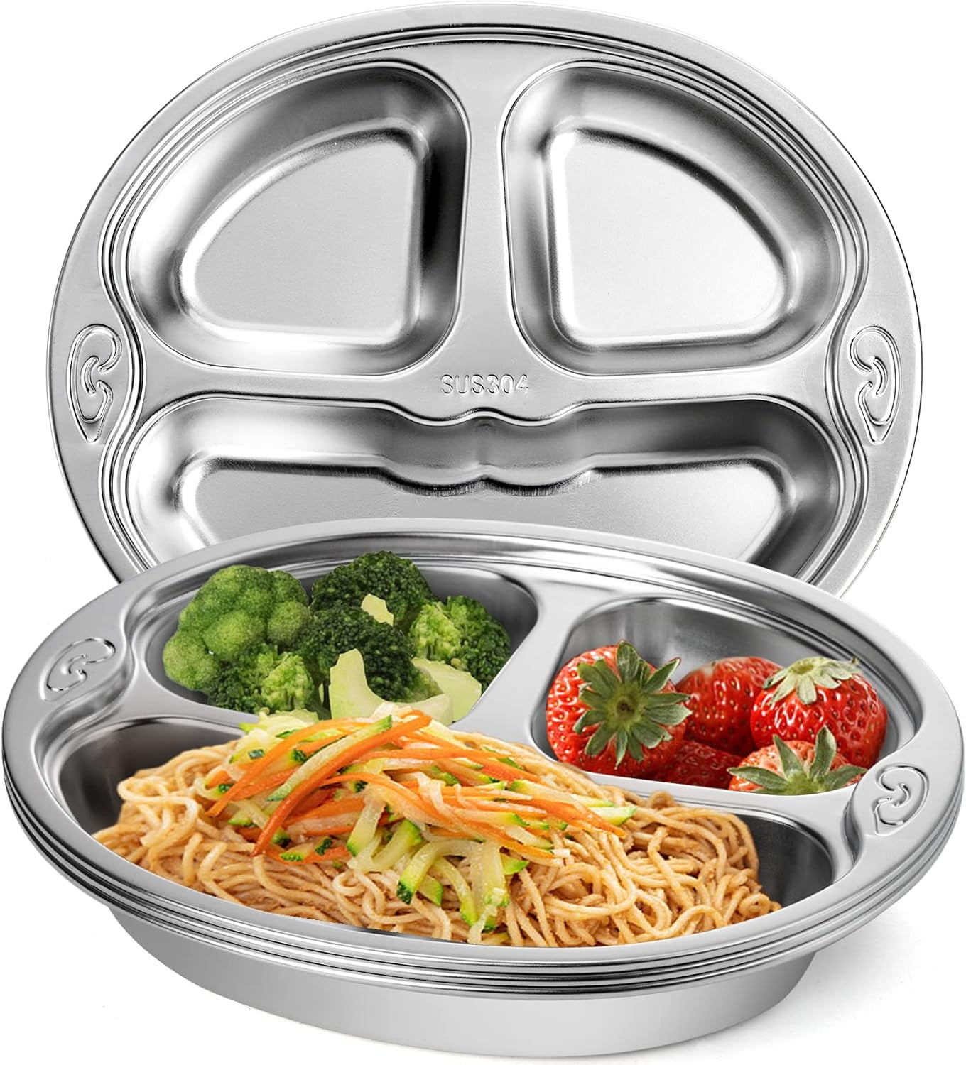 4 Pack Stainless Steel Divided Plate, 3 Sections Diet Control Dinner ...