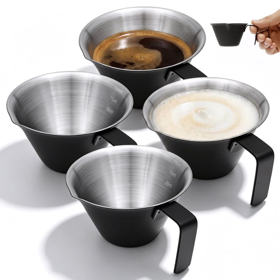 4 Pack Stainless Steel Espresso Measuring Cup 3.4OZ Espresso Shot Cup ...