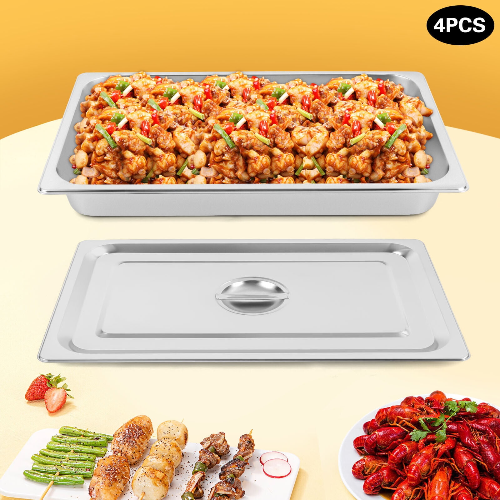 4 Pack Stainless Steel Hotel Pans Full Size Steam Table Pans Commercial ...