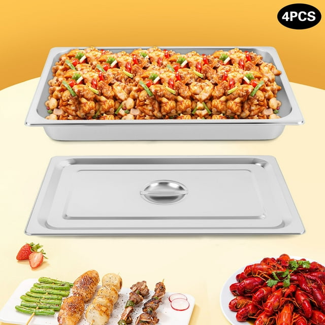 4 Pack Stainless Steel Hotel Pans Full Size Steam Table Pans Commercial ...