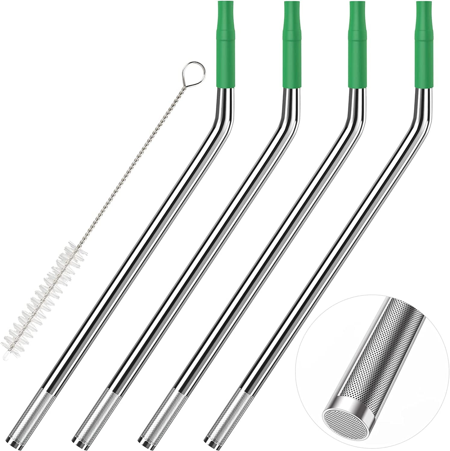 4 Pack Stainless Steel Metal Straws With Removable Filter Reusable