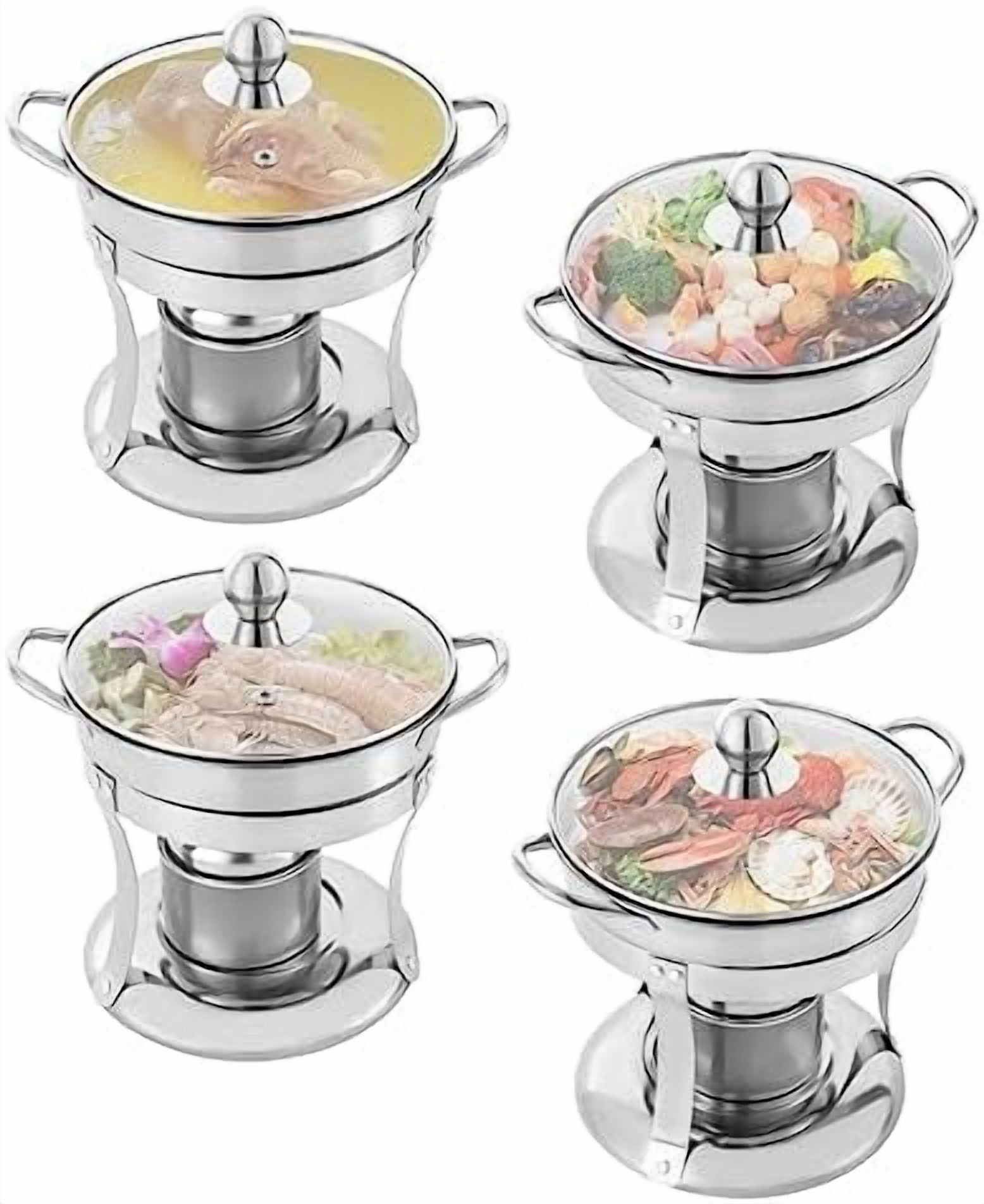 4-Pack Stainless Steel Round Chafing Dish Sets, Mini Buffet Warmers for ...