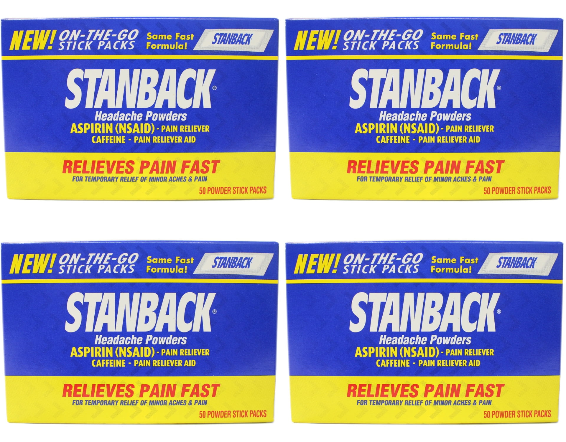 Stanback 4 Pack Pain Reliever Stick Pack Headache Powders, 50 Count ...