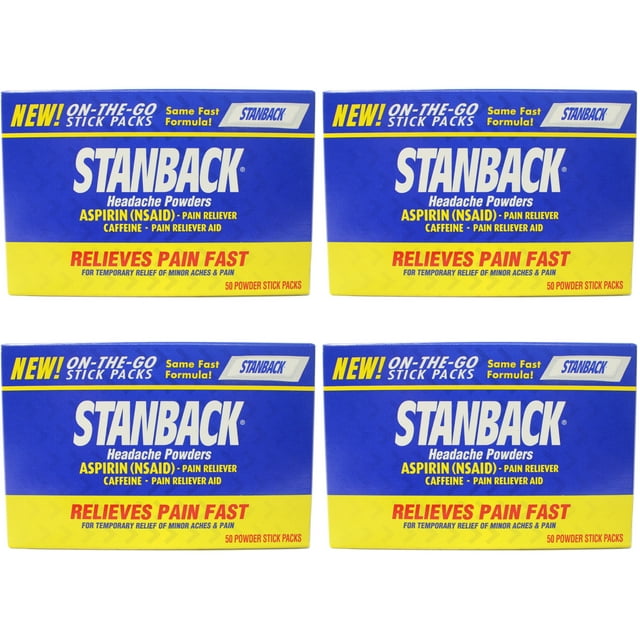 Stanback 4 Pack Pain Reliever Stick Pack Headache Powders, 50 Count ...