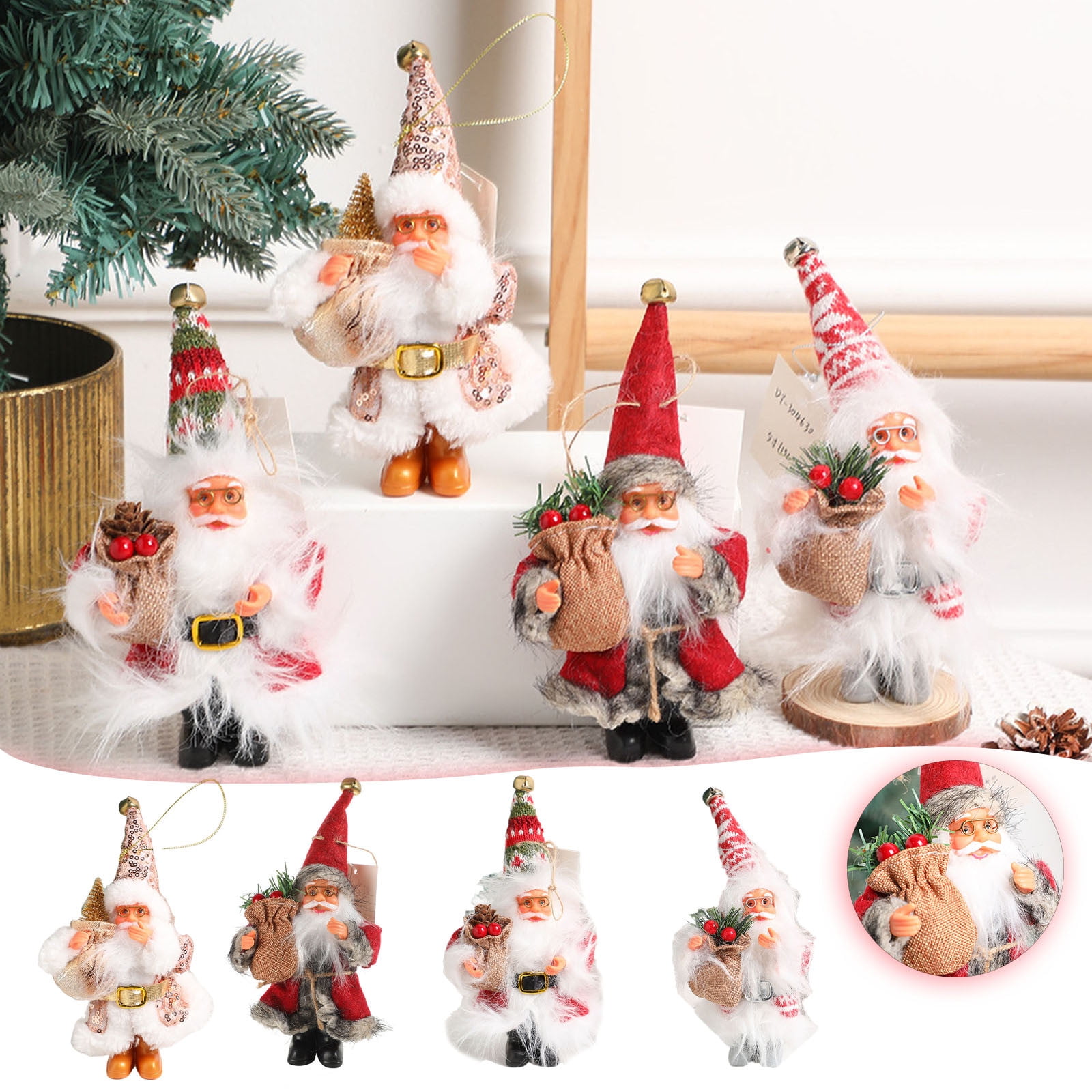 4 Pack Standing Santa Statues, Traditional Father Christmas Dolls, 8 ...