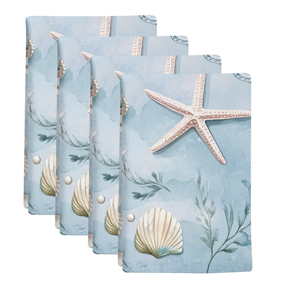 4 Pack Starfish Shell Kitchen Towels Seaweed Coastal Summer Nautical ...