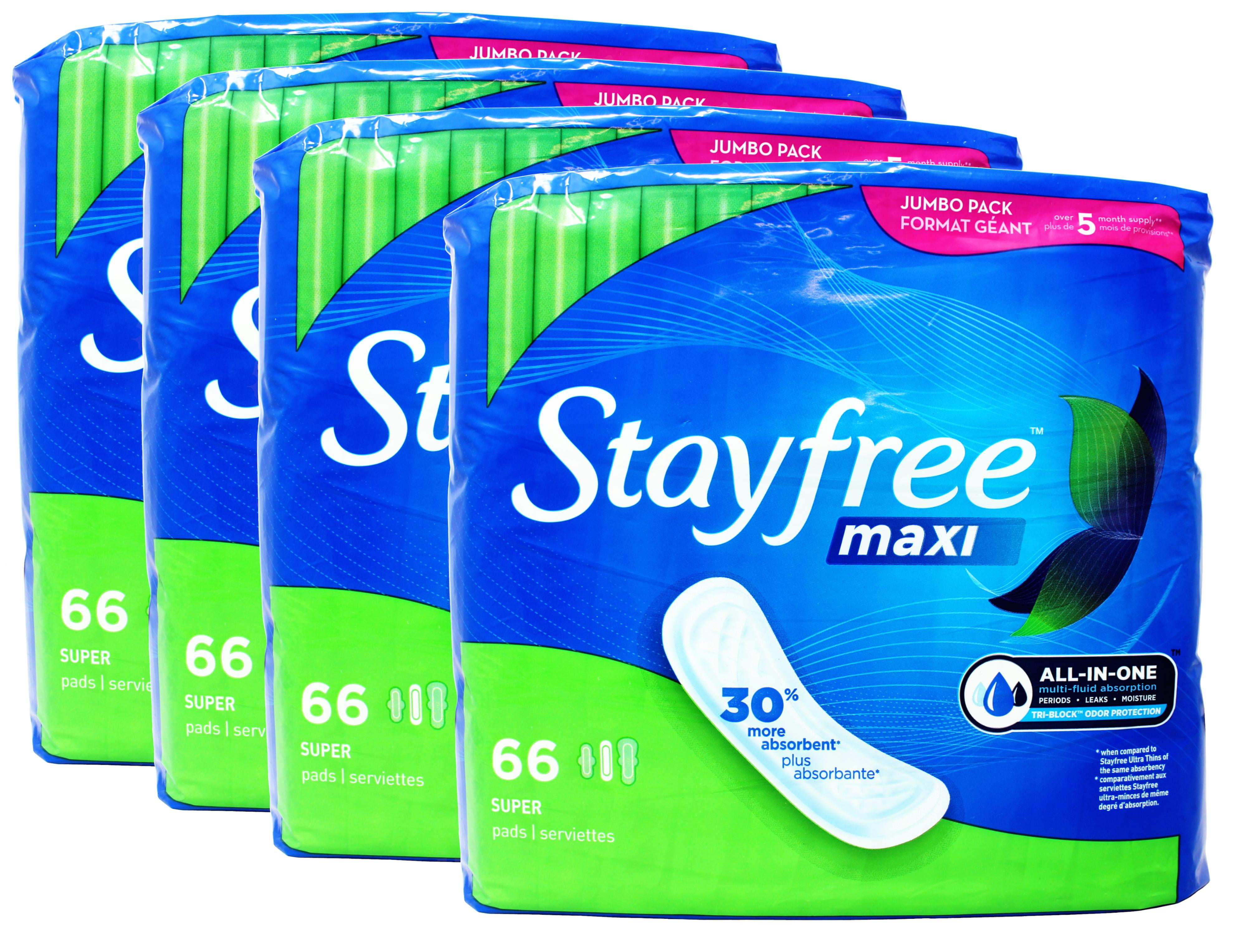 4 Pack - Stayfree Maxi Super Pads Wingless, Absorbs 30% More, Multi-Fluid Absorption ...
