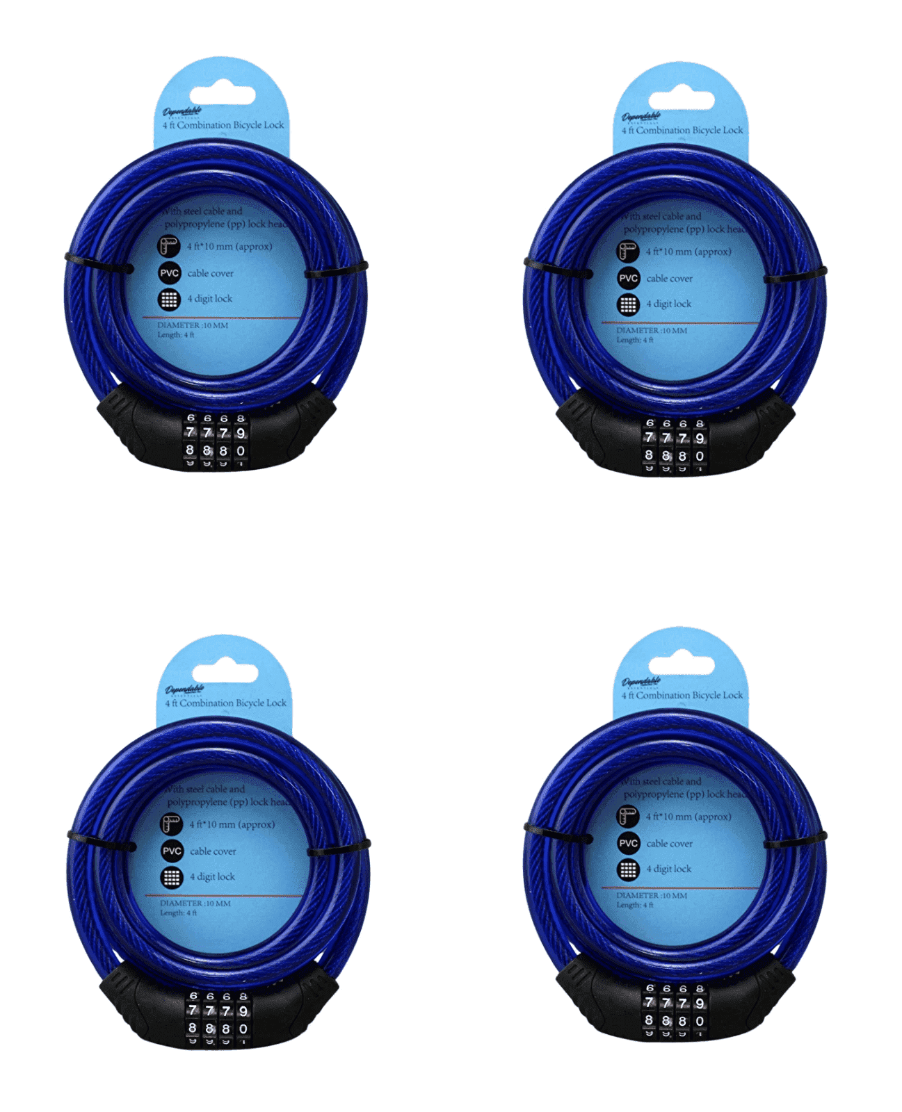 Customer reviews for 4-Pack Steel Bike Cable Locks, 4 ft Combination ...