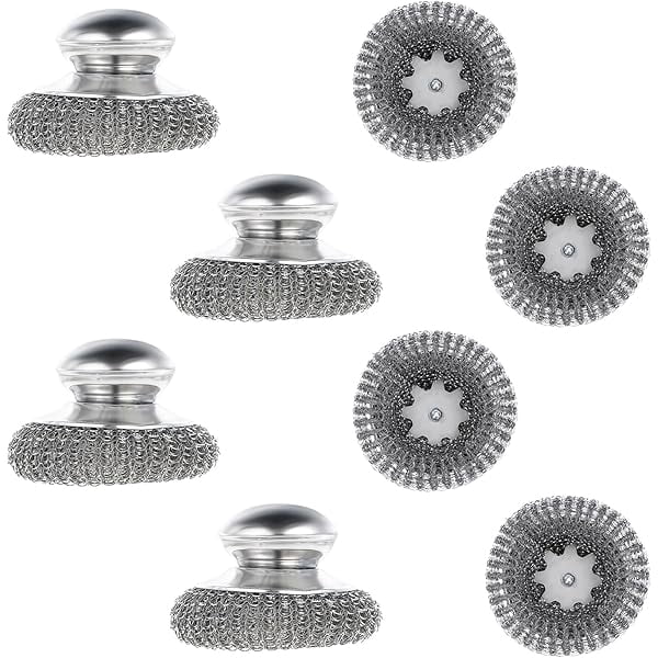 4 Pack Steel Wool Scrubber with 4 Replacement Wool Pads, Stainless ...
