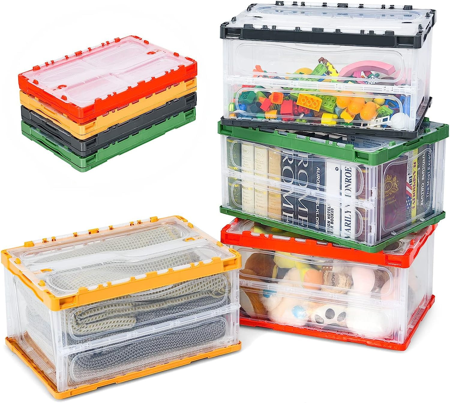 4 Pack Storage Bins With Lids, Clear Collapsible Storage Box W/ 47.5 QT ...