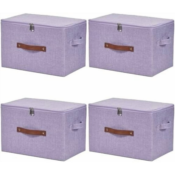 4 Pack Storage Bins with Zipper Lid Cotton Linen Fabric Lidded Storage ...