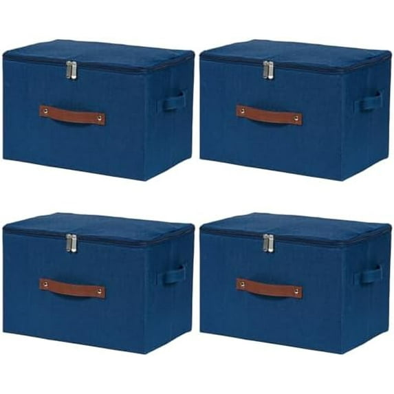4 Pack Storage Bins with Zipper Lid Cotton Linen Fabric Lidded Storage ...