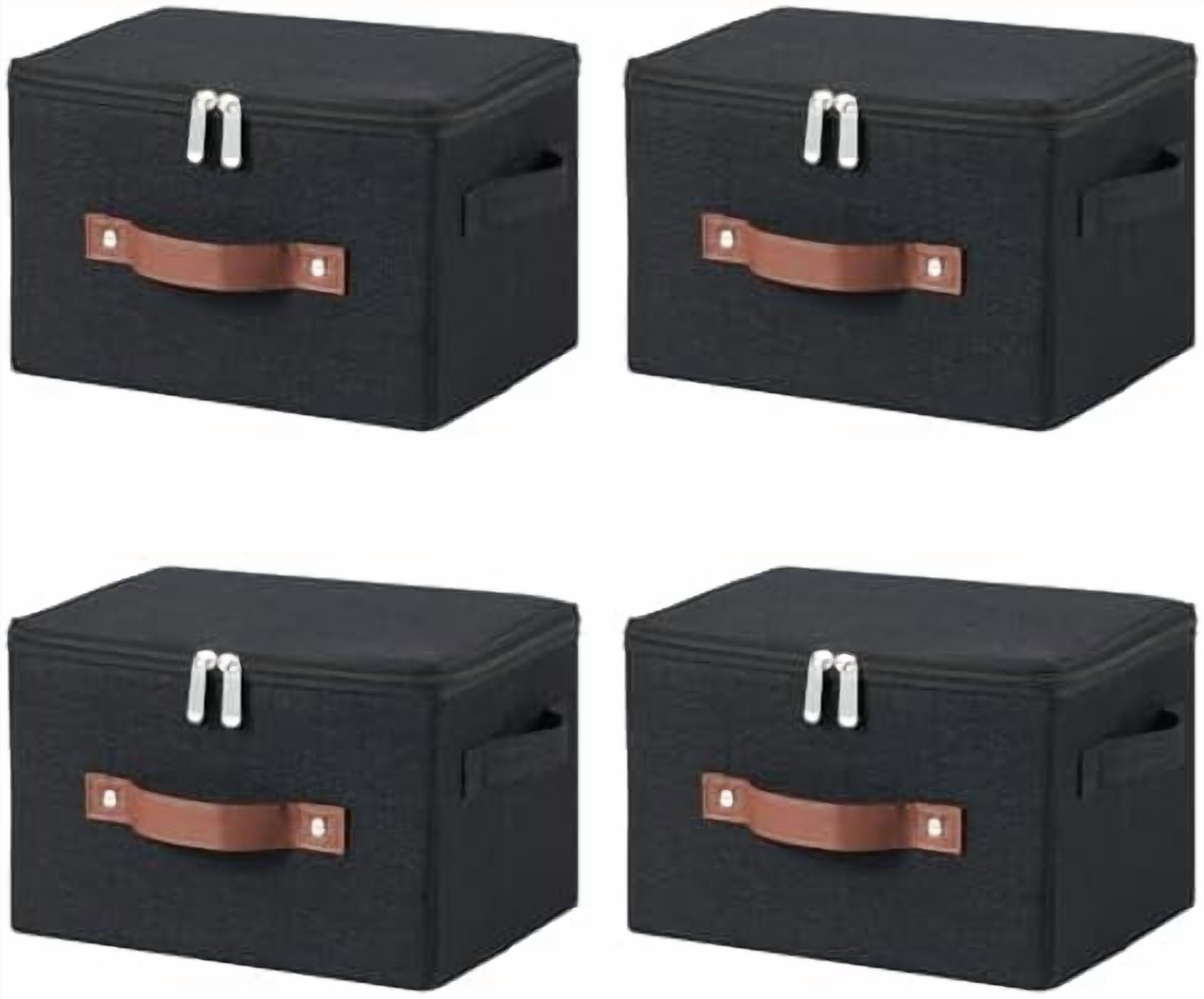 4 Pack Storage Bins with Zipper Lid Cotton Linen Fabric Lidded Storage ...