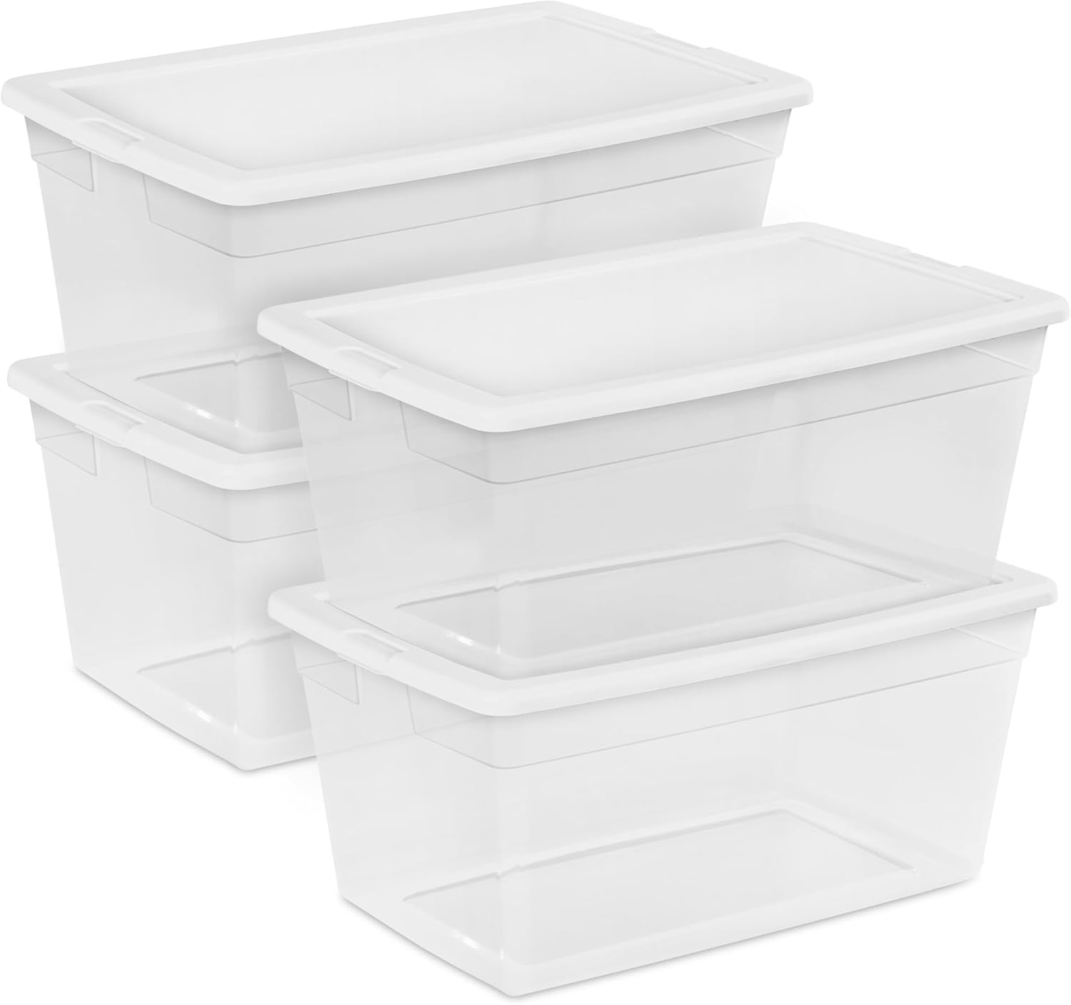4-Pack Storage Box, Stackable Clear Plastic Bins with Snap-On Lids, 90 ...