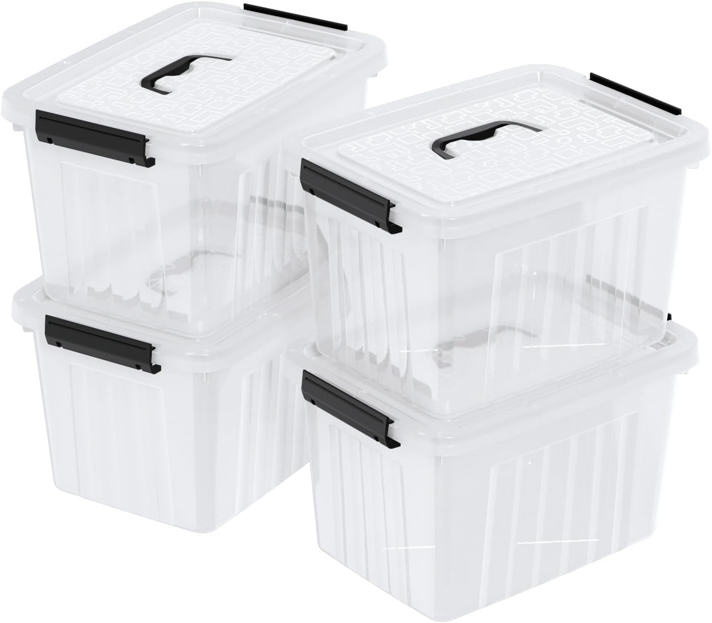 4 Pack Storage Boxes with Latch Lids, Clear Plastic Design, 18 Liters ...