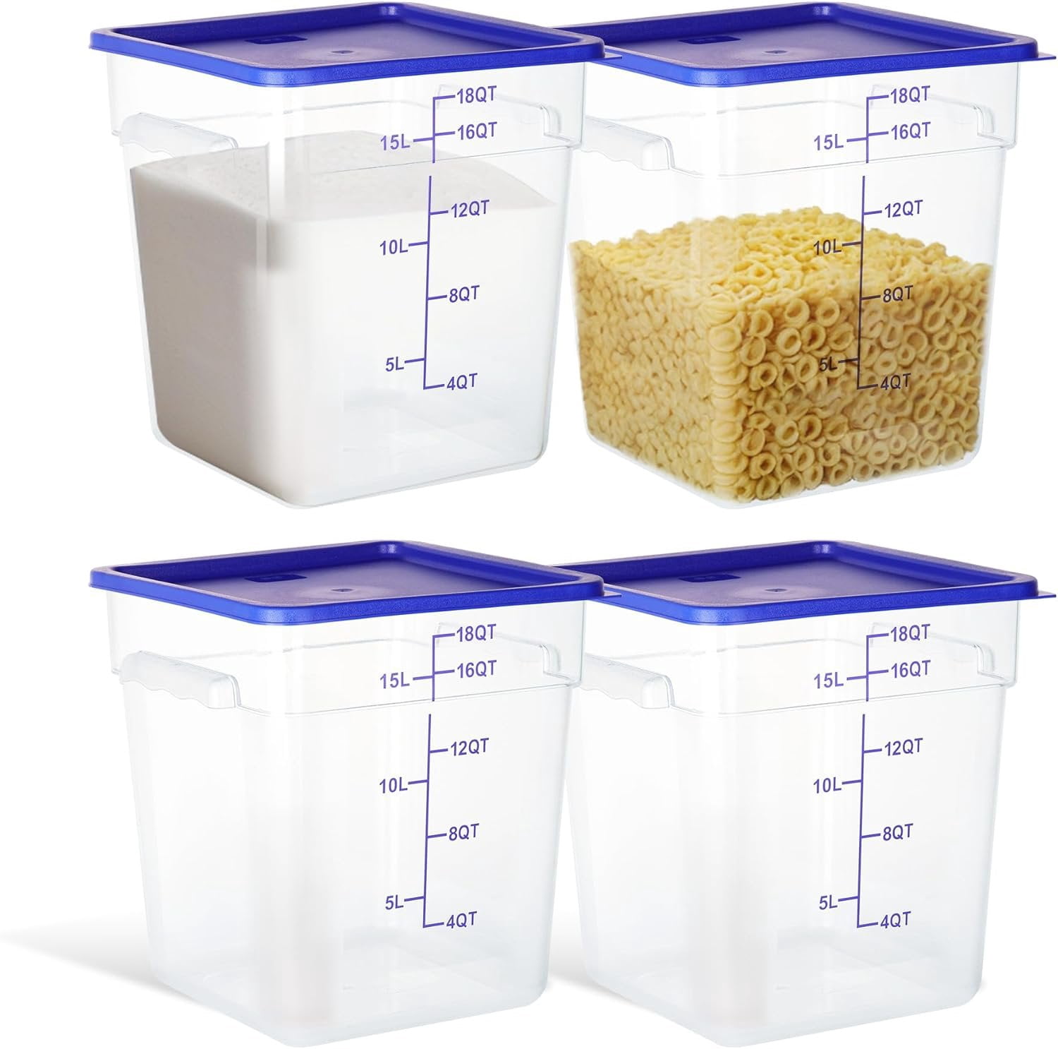 4 Pack Storage Containers, 18 Quart with , Square Commercial Containers ...