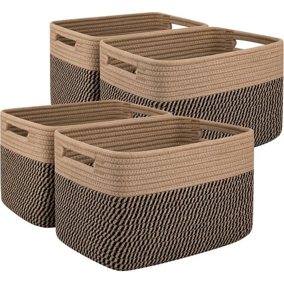 4 Pack Storage for Organizing, Basket for Shelves with Handle, Woven ...