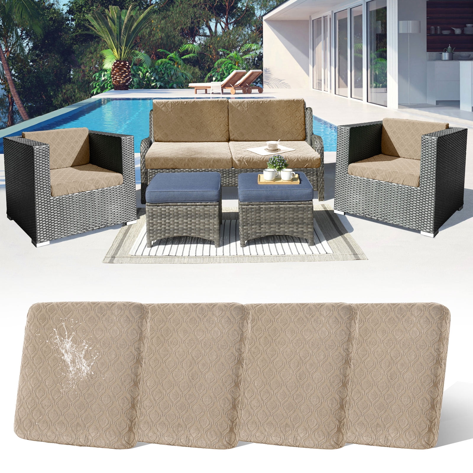 4 Pack Stretch Patio Cushion Covers Outdoor Couch Seat Cushion Covers ...
