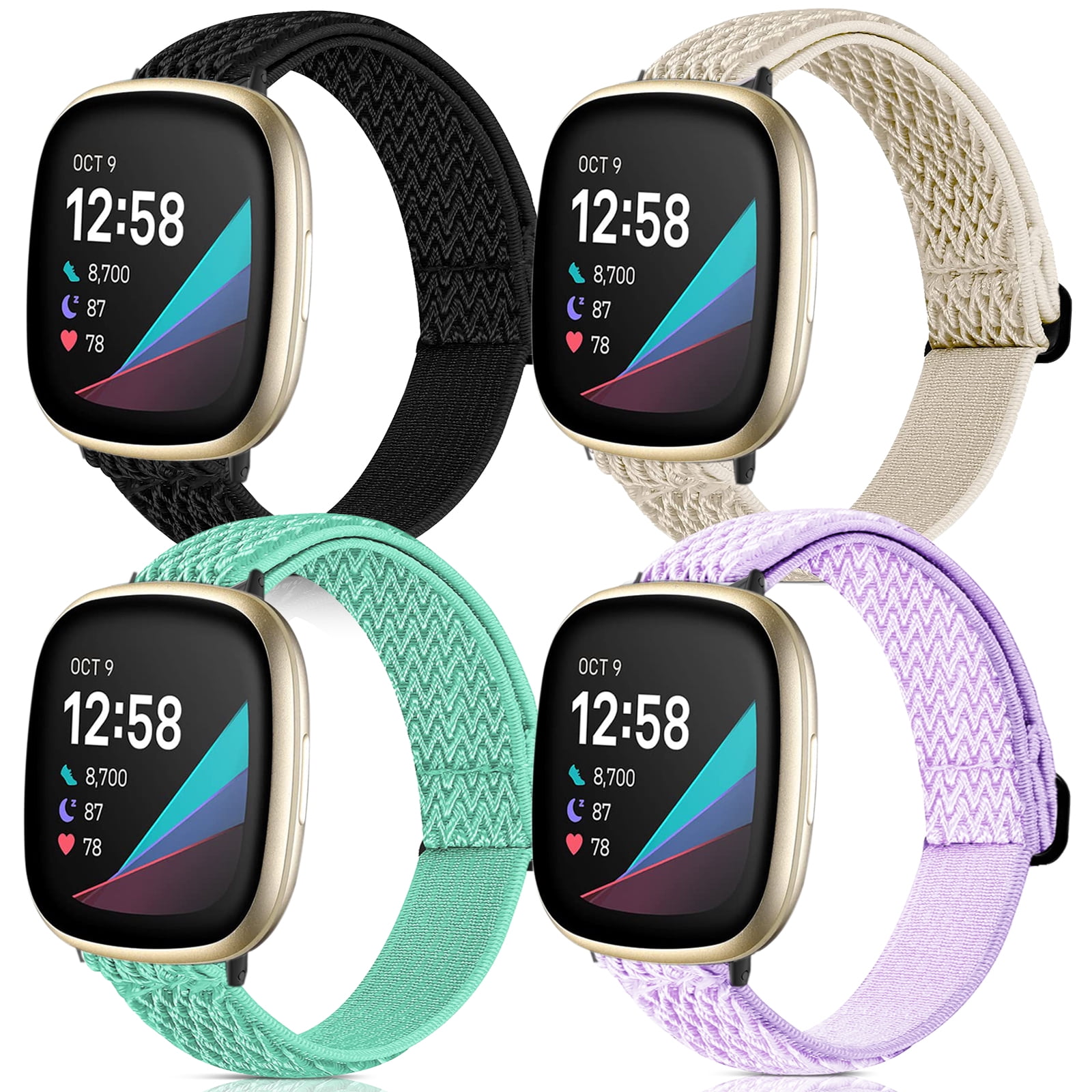4 Pack Stretchy Bands Compatible with Fitbit Versa 3 / Fitbit Sense ...