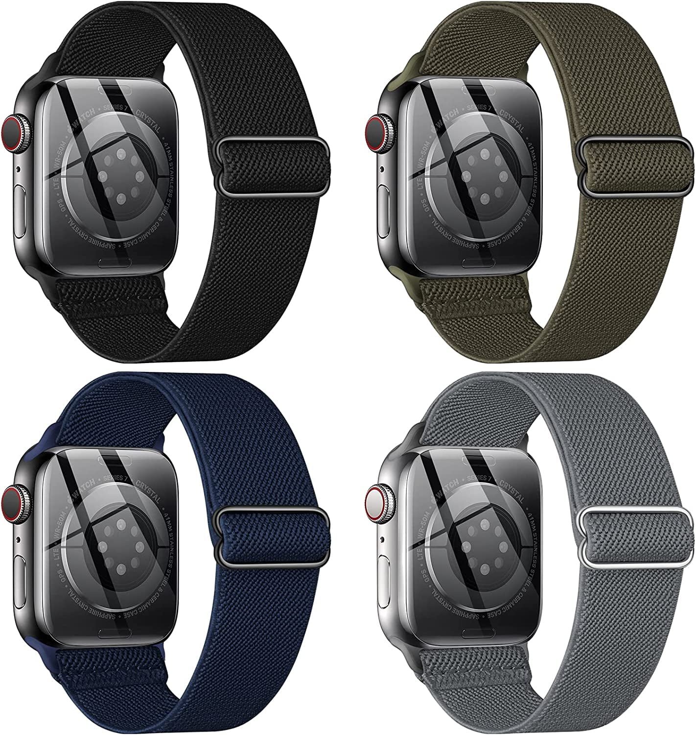 4 Pack Stretchy Nylon Solo Loop Bands Compatible with Apple Watch 40mm 38mm 44mm 49mm 45mm 42mm ...