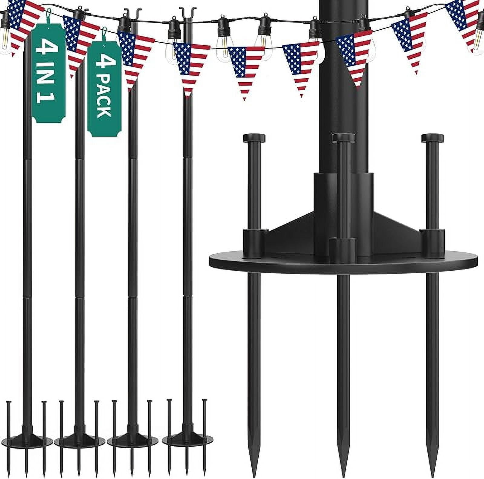 4 Pack String Light Pole, 11ft 4-in-1 Outdoor String Light Pole Stand ...