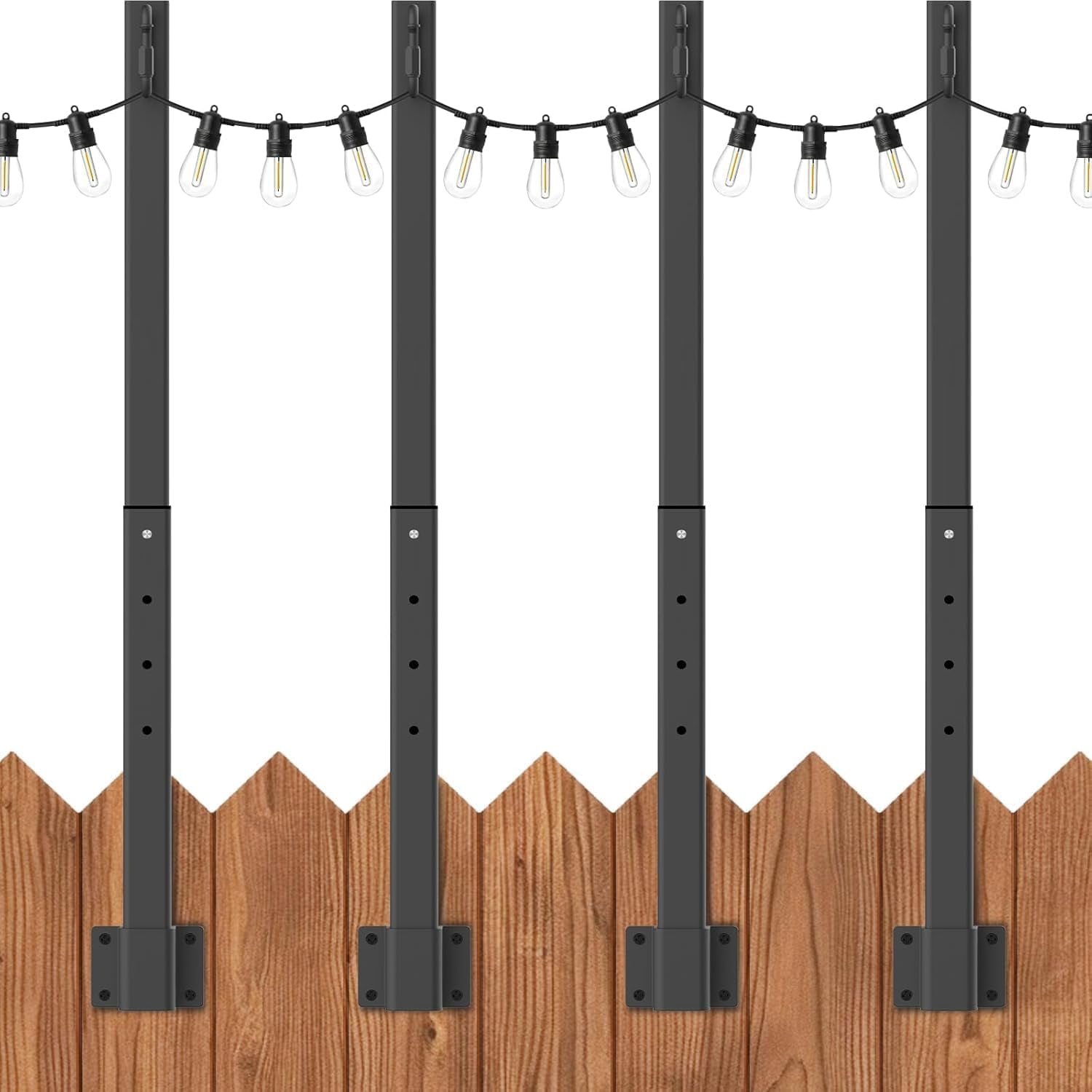 4 Pack String Light Poles,10 Ft Metal Poles with Fork for Outdoor ...