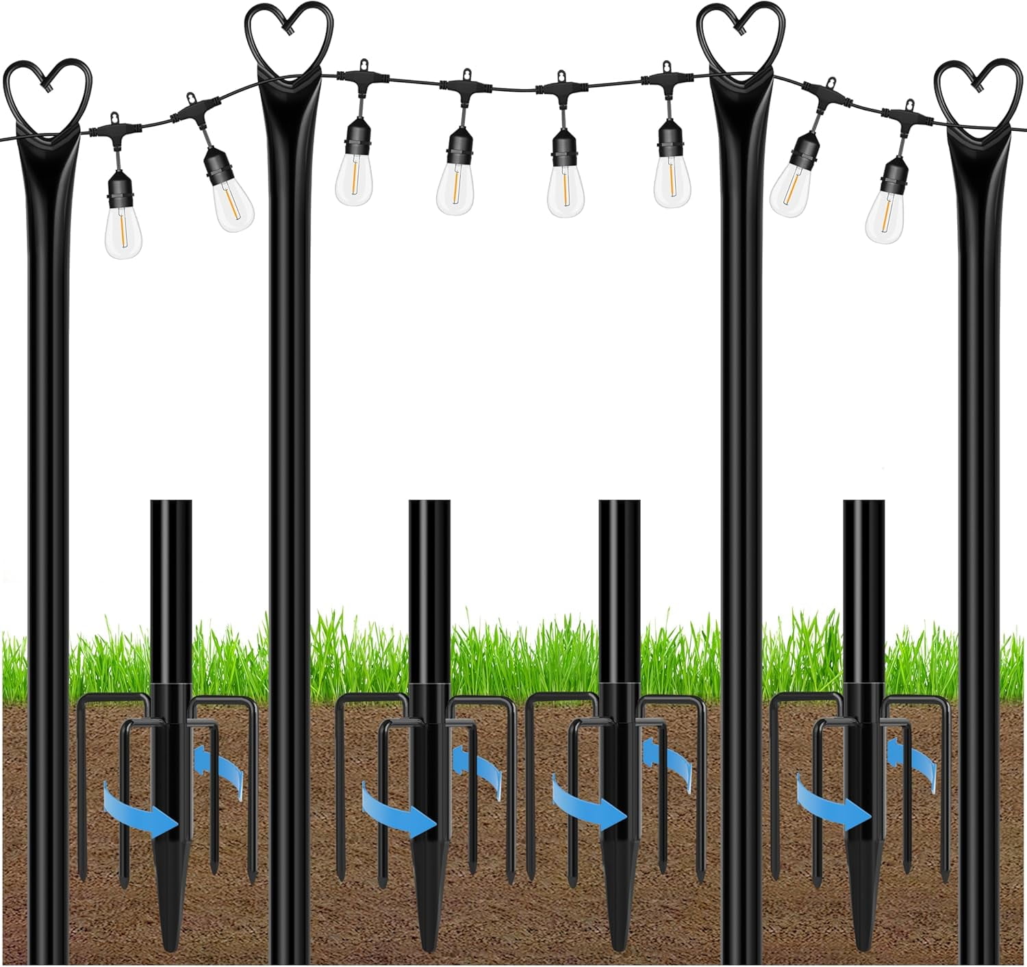 4 Pack String Light Poles, 10FT Outdoor String Light Poles with Fork ...