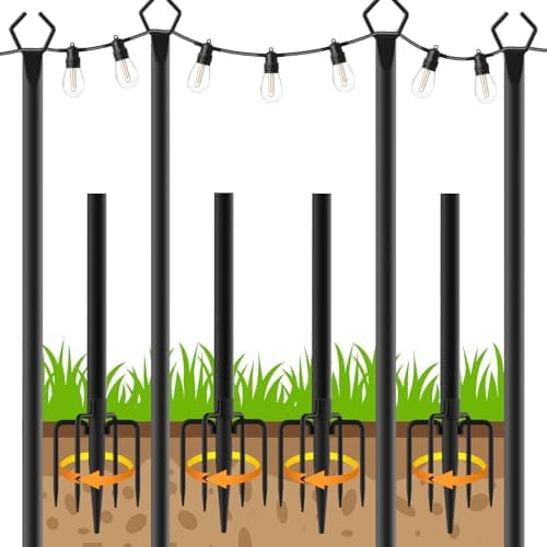4 Pack String Light Poles, Outdoor String Light Pole 10ft Forked Metal ...