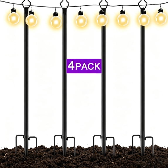 4 Pack String Light Poles for Outside, Duty Metal Light Poles for ...