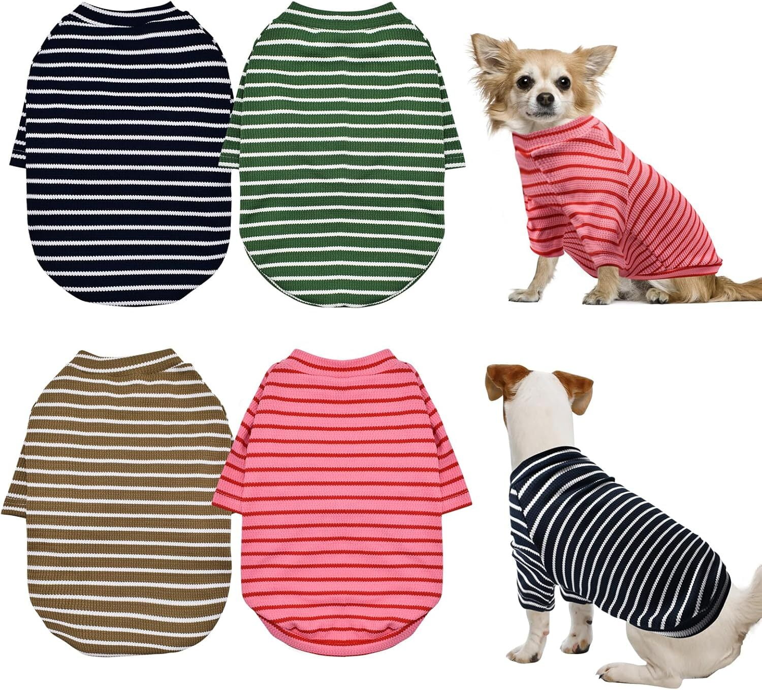 4 Pack Striped Dog Shirts Waffle Dog Clothes for Small Medium Dogs ...