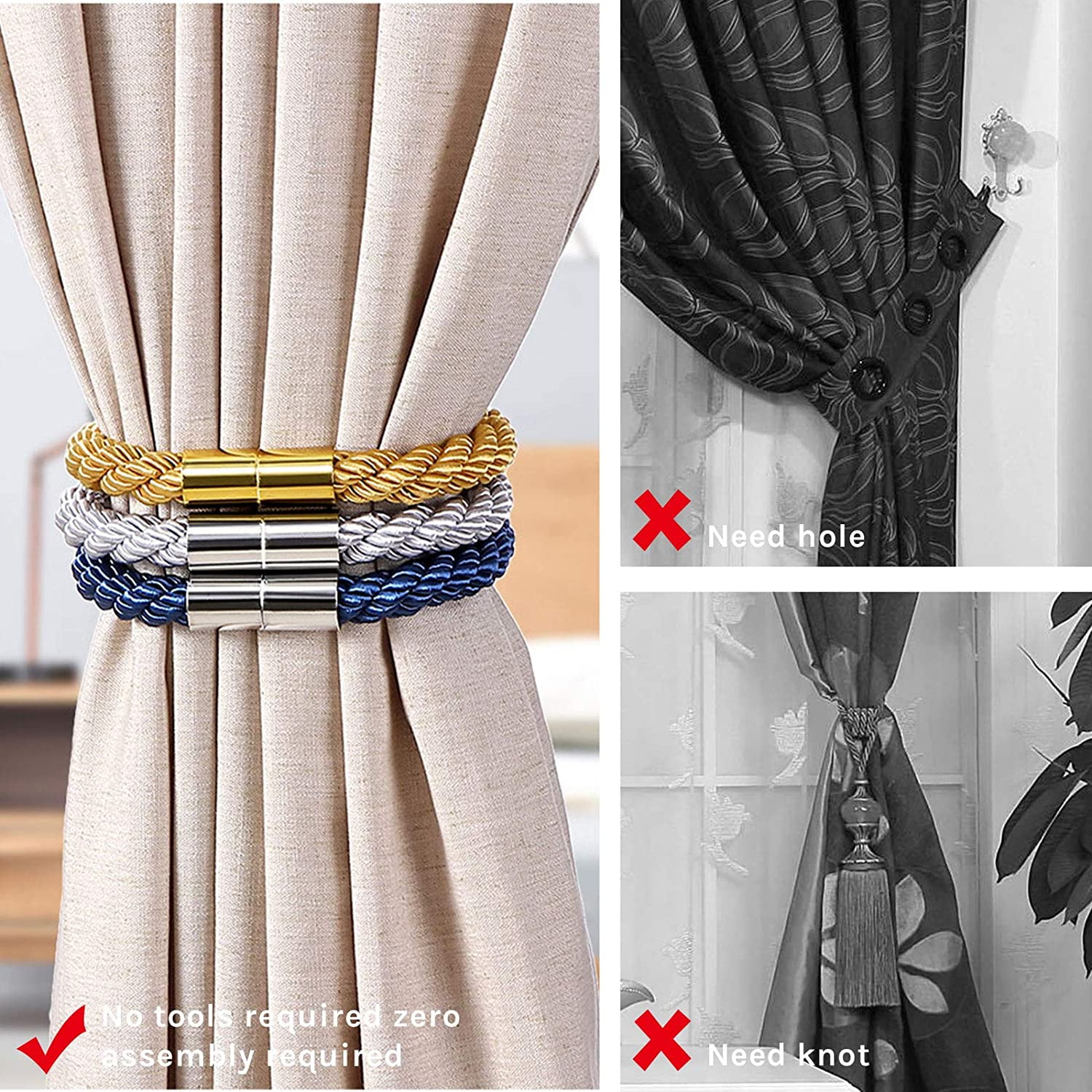 4 Pack Strong Magnetic Curtain Tiebacks Modern Simple Style Drape Tie ...