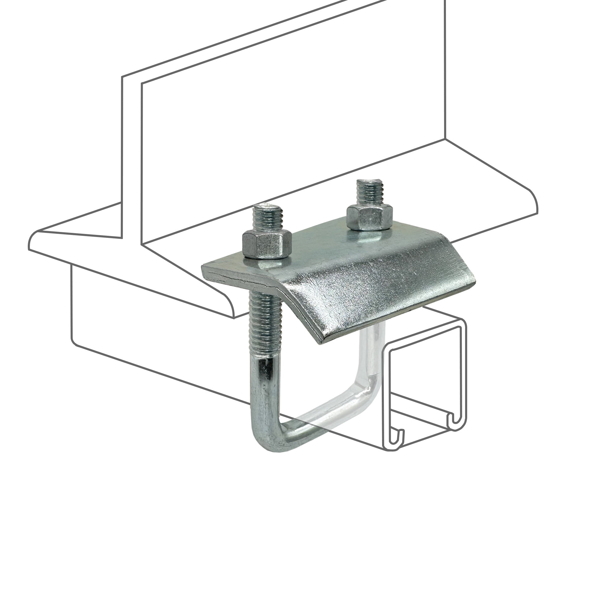 4 Pack Strut to Beam Clamp with Square U-Bolt and Nuts, 13/16" - 1-5/8 ...