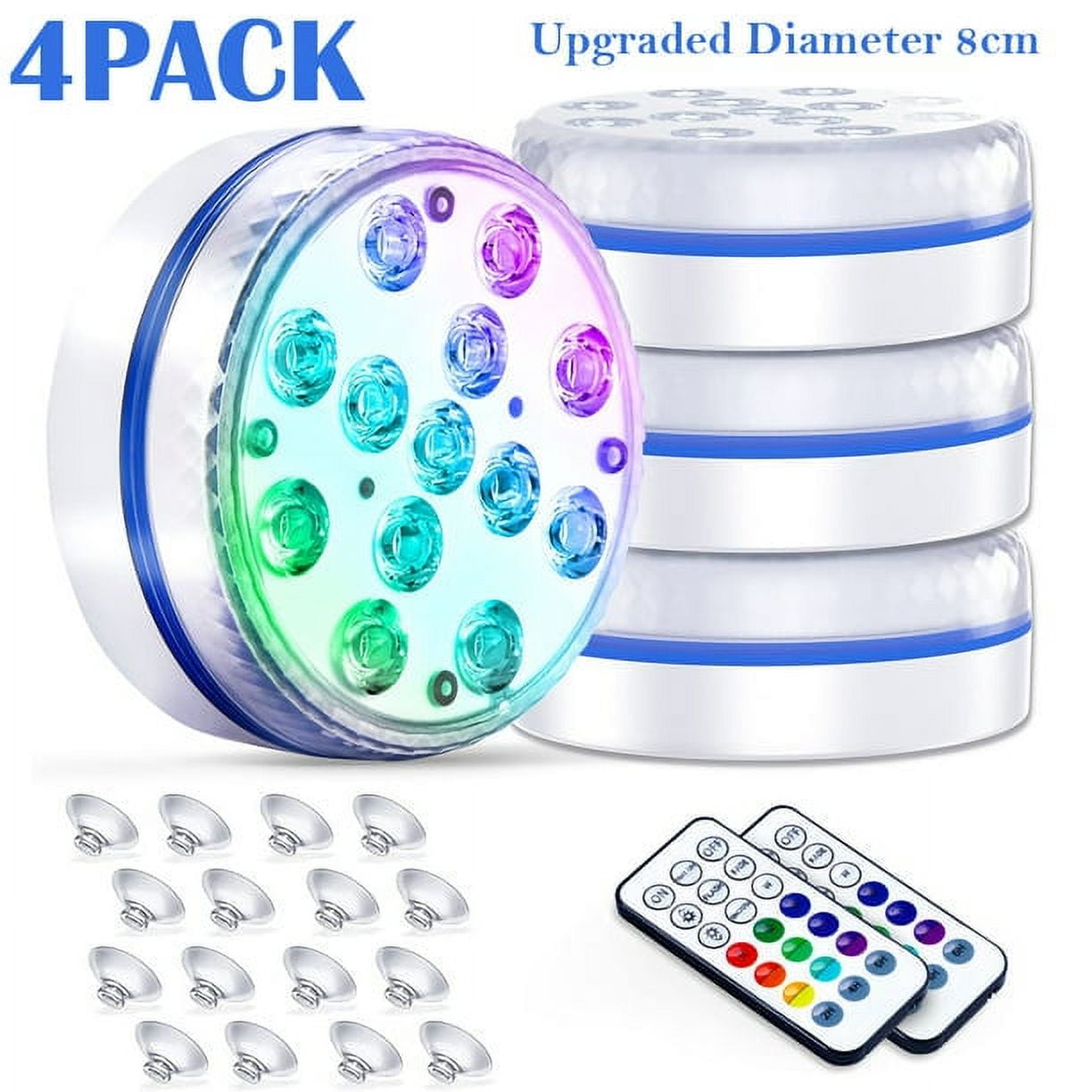 4 Pack Submersible LED Pool Lights, Upgraded 16 Colors for Above Ground ...