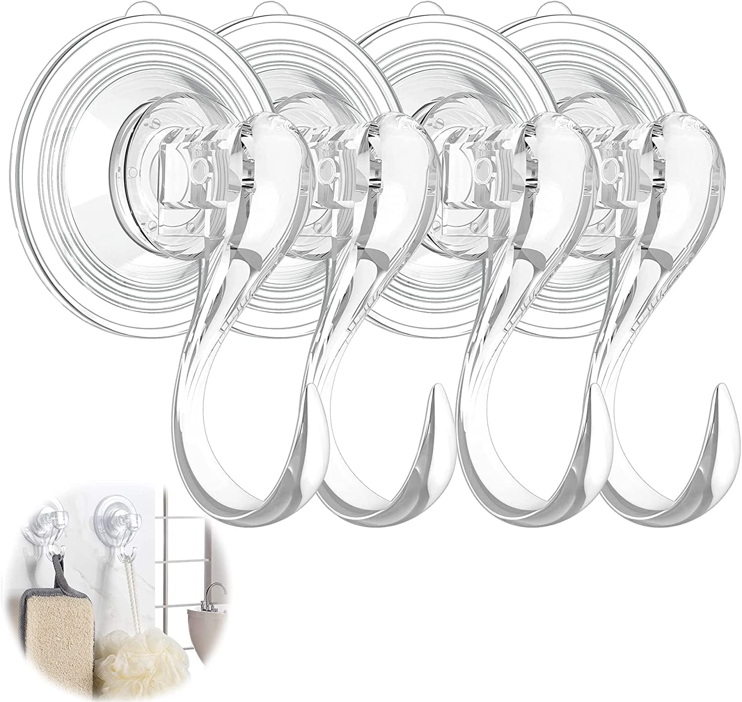 4 Pack Suction Cup Heavy-Duty Hook, Large Clear Reusable Wreath Vacuum ...