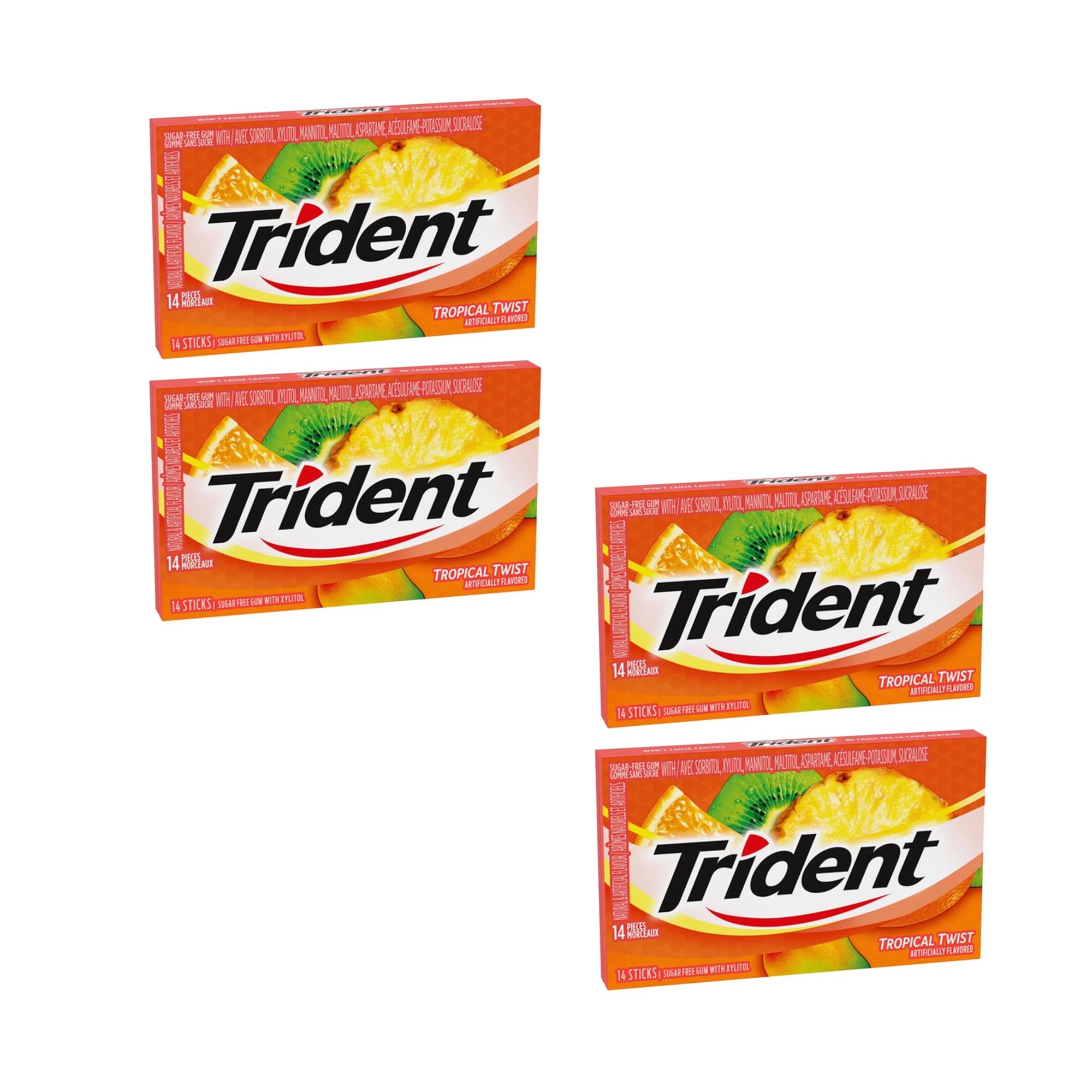 4 Pack Sugar-Free Gum | Trident Tropical Twist Flavour Gum - 14 Pieces ...