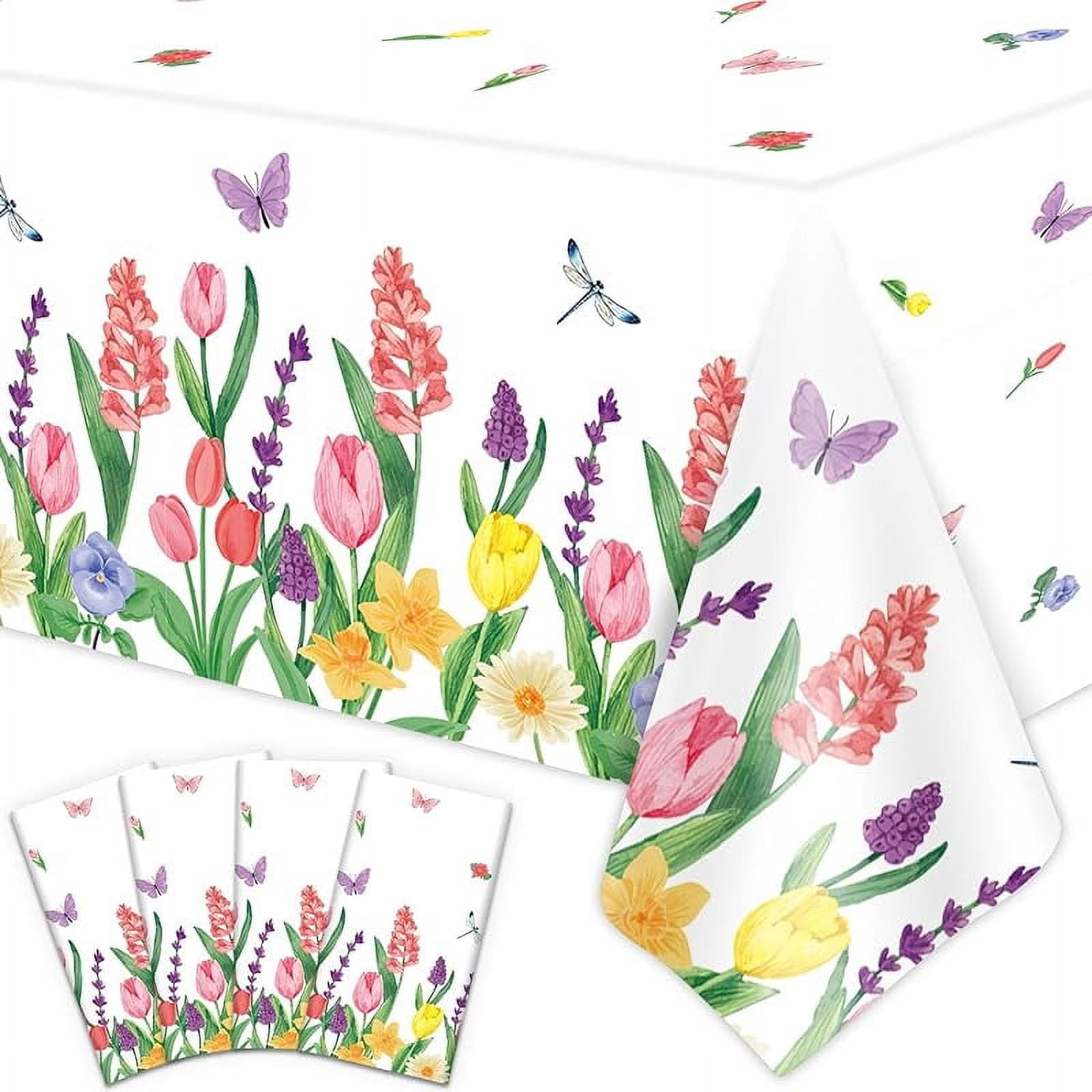 4 Pack Summer Floral Plastic Tablecloth Watercolor Wild Flowers Table ...
