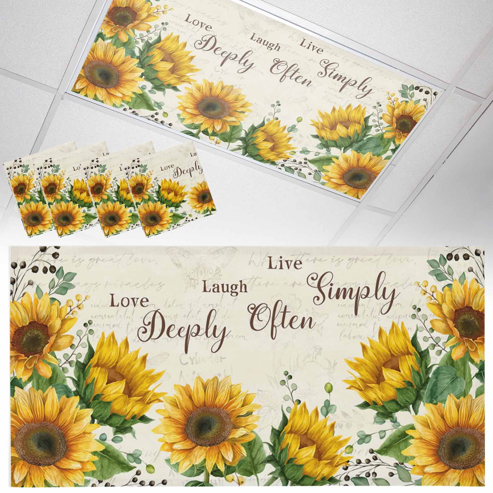 4 Pack Summer Flowers Fluorescent Light Covers for Ceiling Lights ...