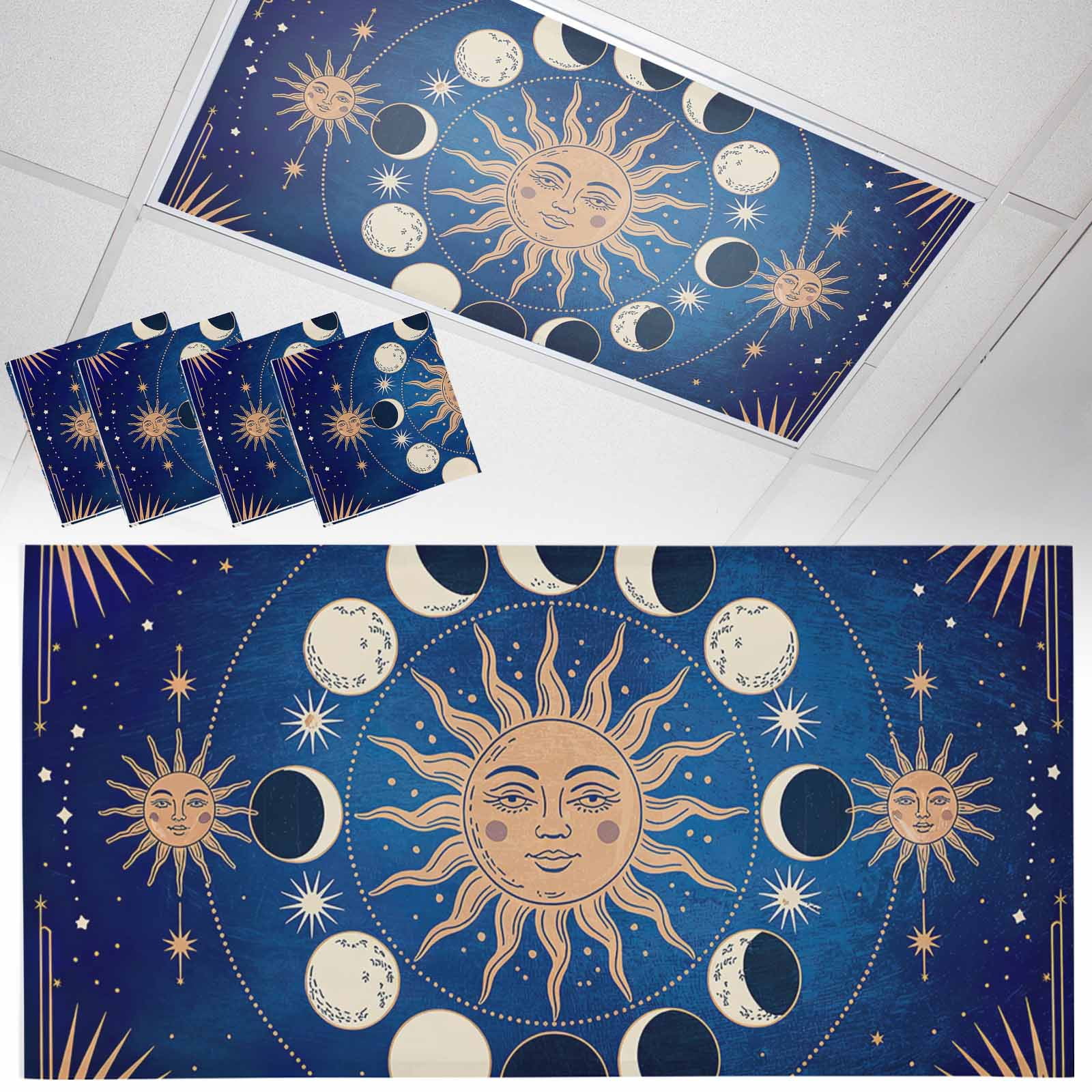 4 Pack Sun Moon Fluorescent Light Covers for Ceiling Lights Starry Sky ...