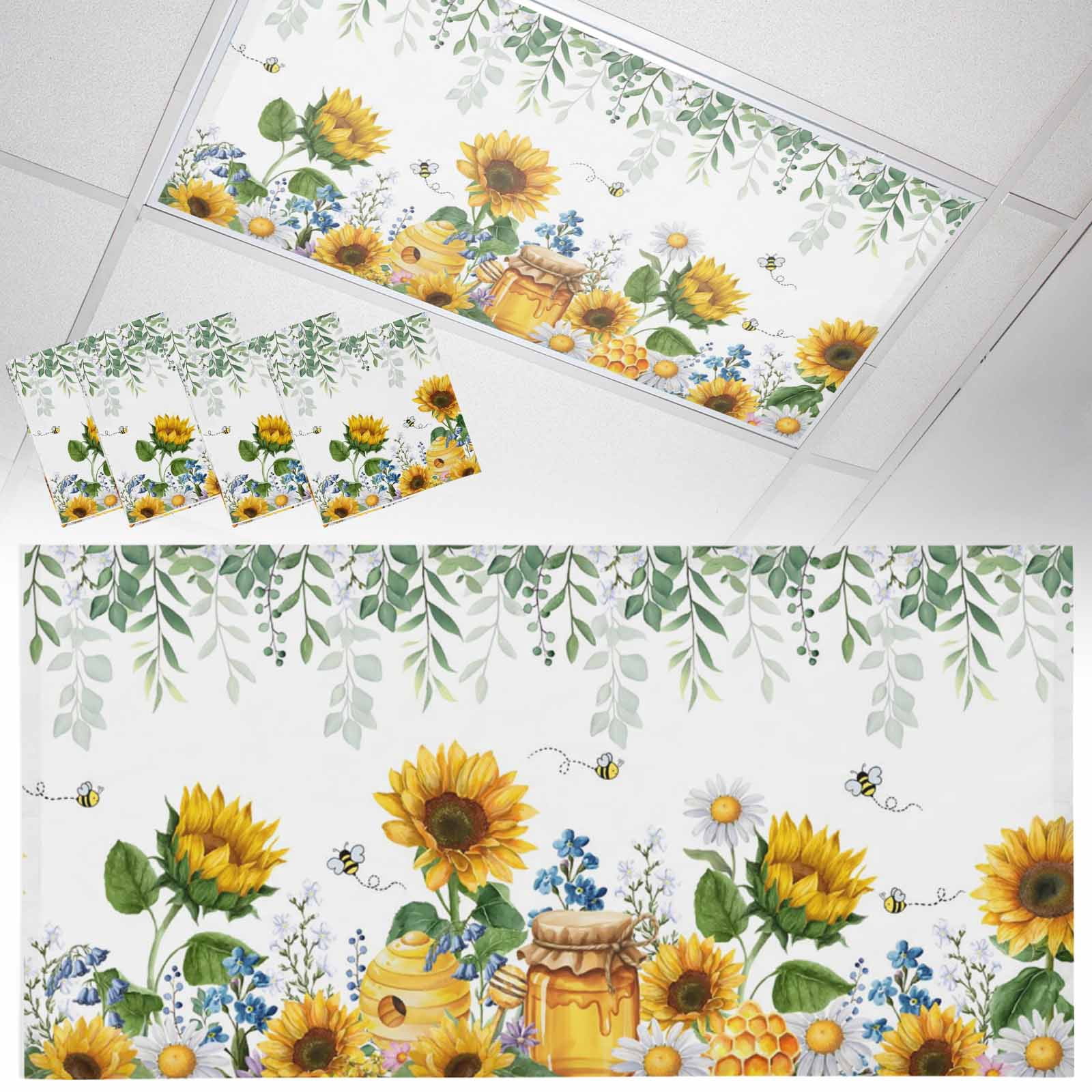 4 Pack Sunflower Daisy Fluorescent Light Covers for Ceiling Lights ...